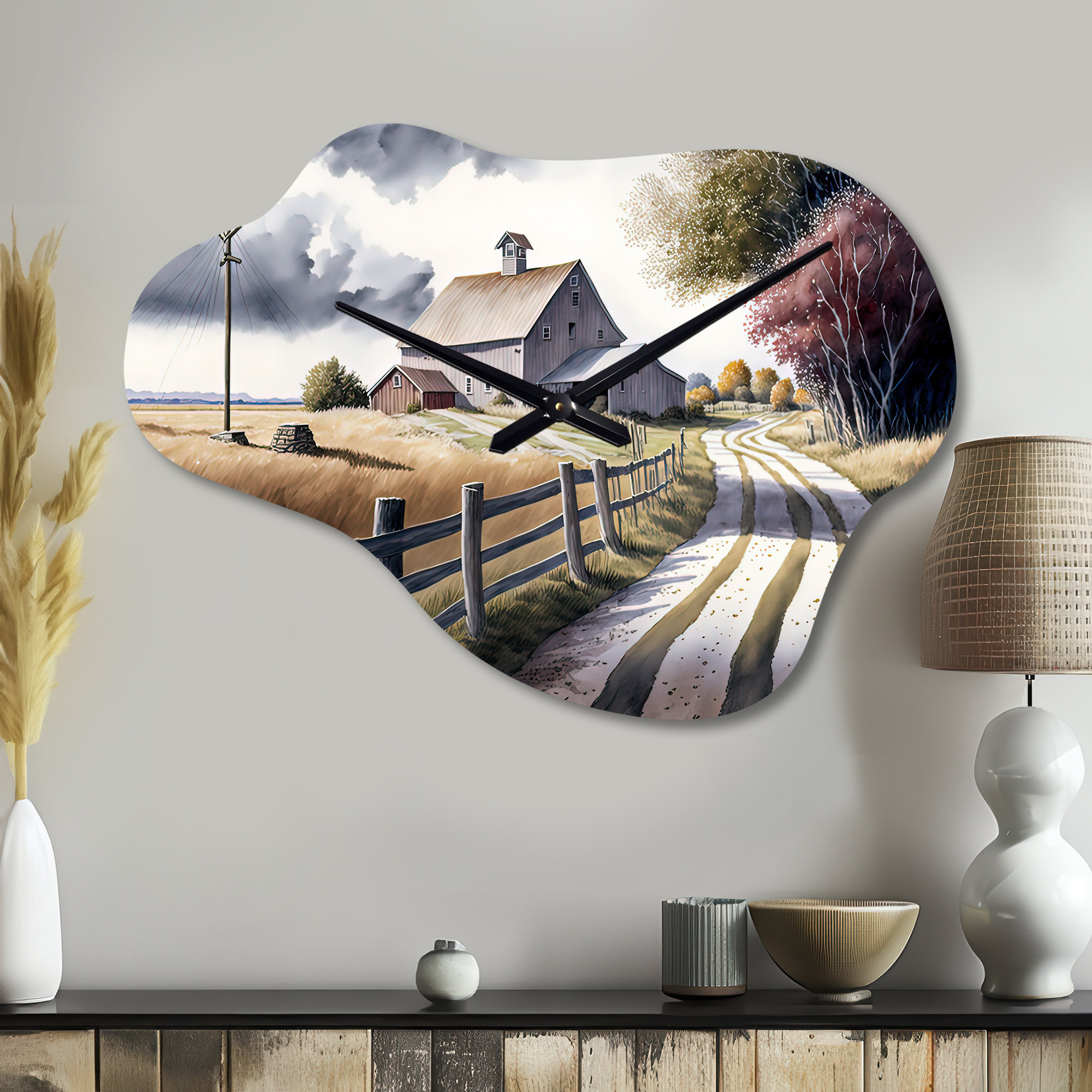 East Urban Home Dunstan Calm Red Barn In Spring VII - Barn Landscape ...