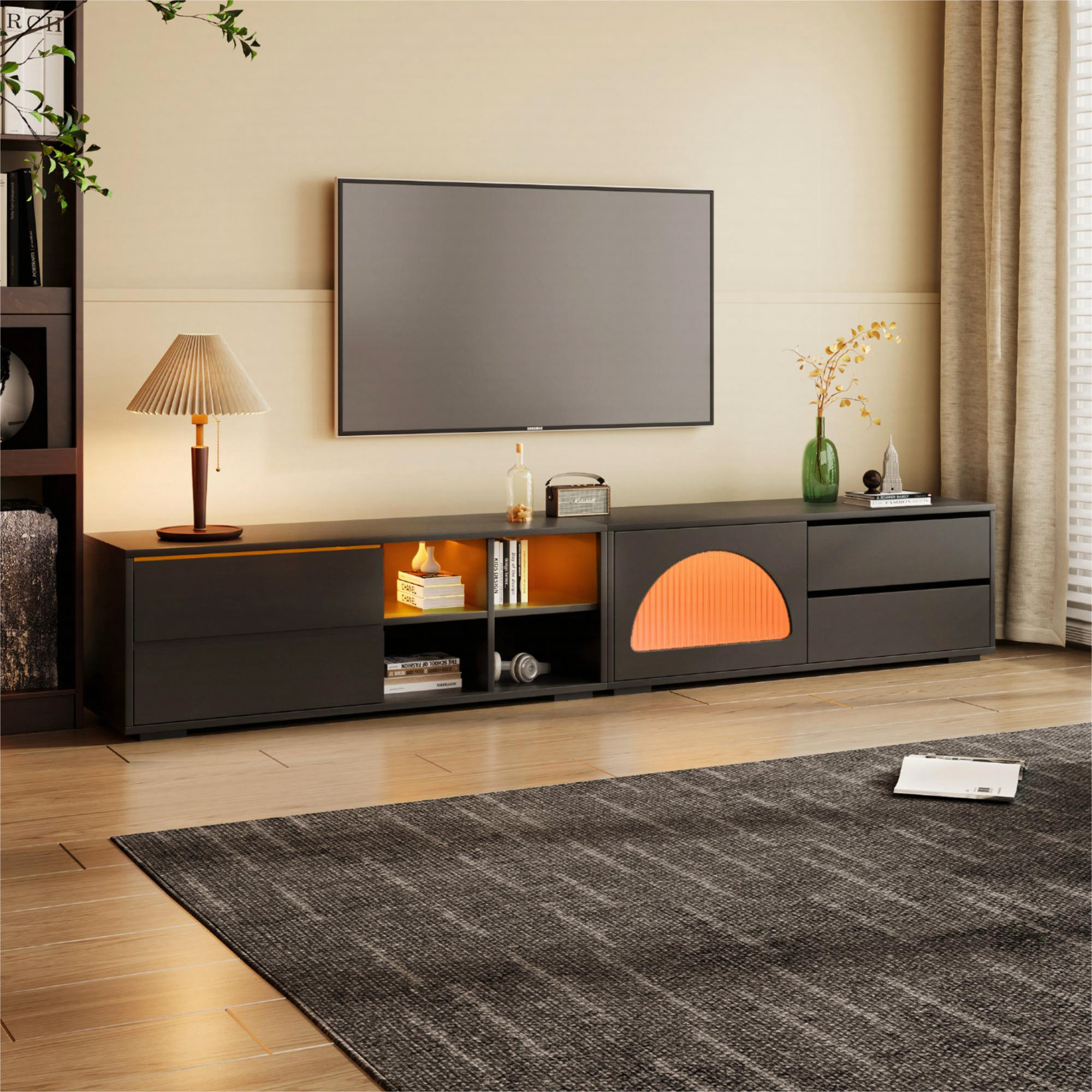 Ivy Bronx Media Console With Sliding Door & 2 Drawers, Free-Combination ...