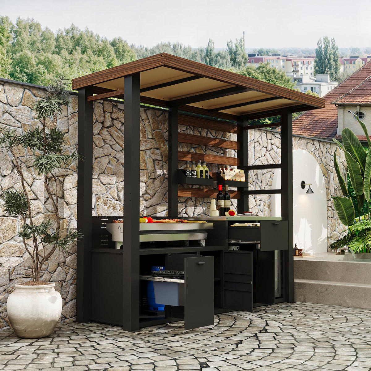 BKB365 Fusion Flame Galvanized Steel Covered Outdoor Kitchen | Wayfair