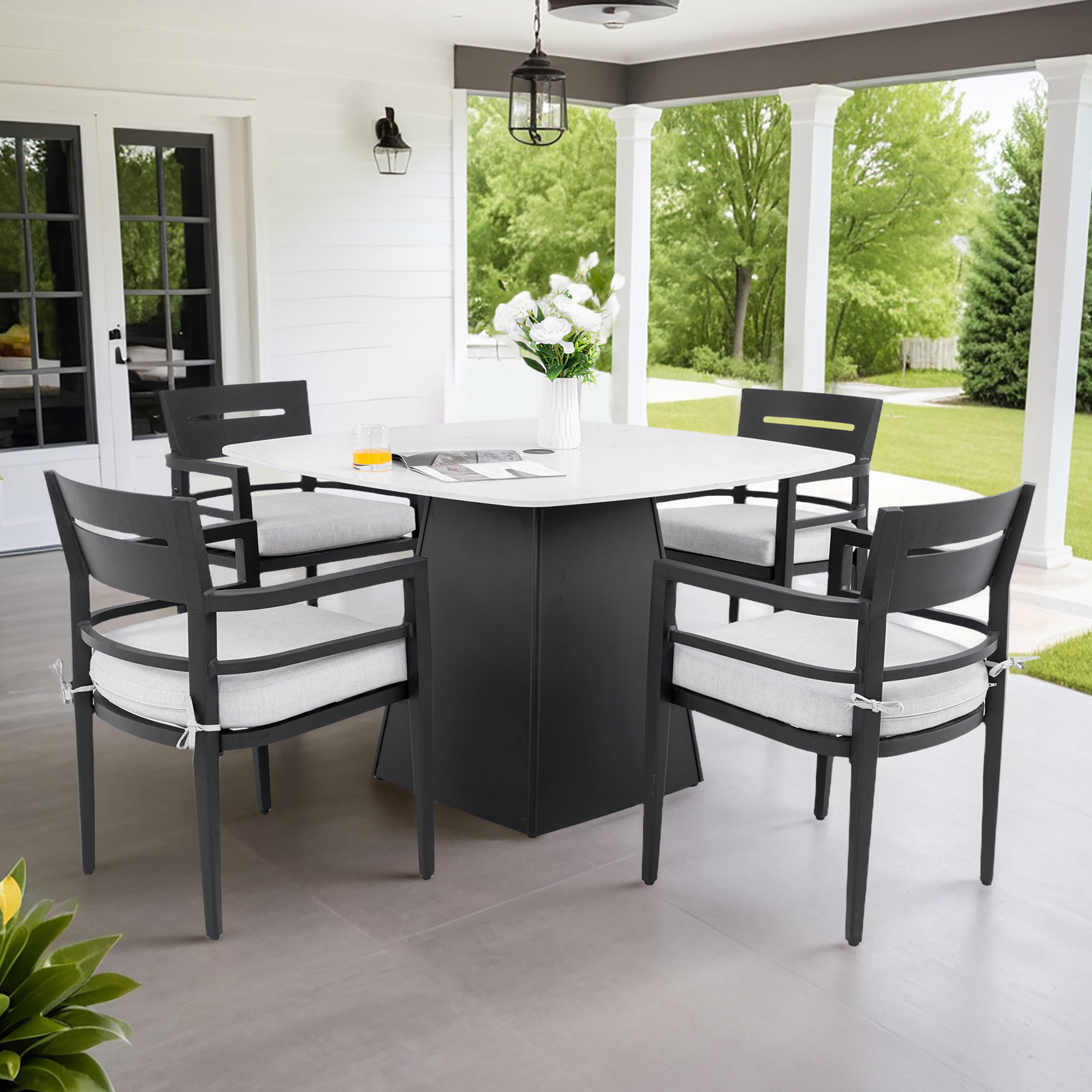 Red Barrel Studio® 5pc Outdoor Patio Dining Set With Squircle 44 ...