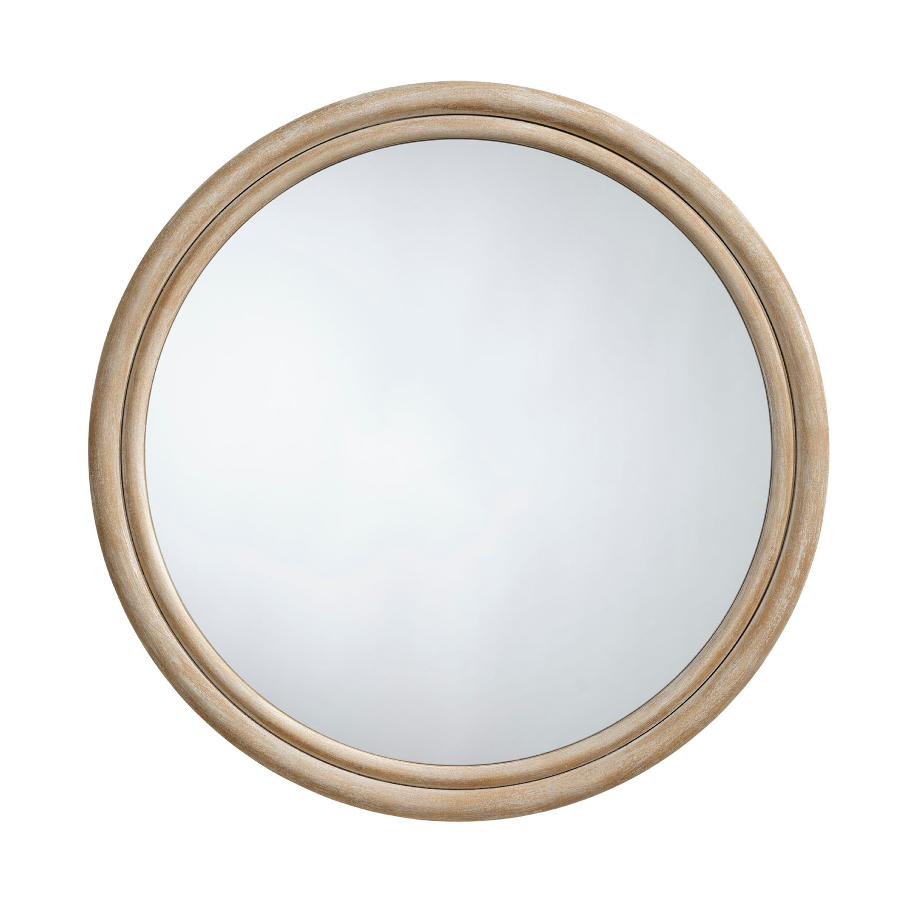Benjara Riri Round Wall Mirror, 36 Inch Brown Wood Frame, Non Beveled ...