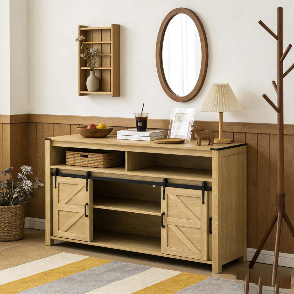 Latitude Run® 59.3''Sideboard with Sliding Barn Door and Mesh Panels ...