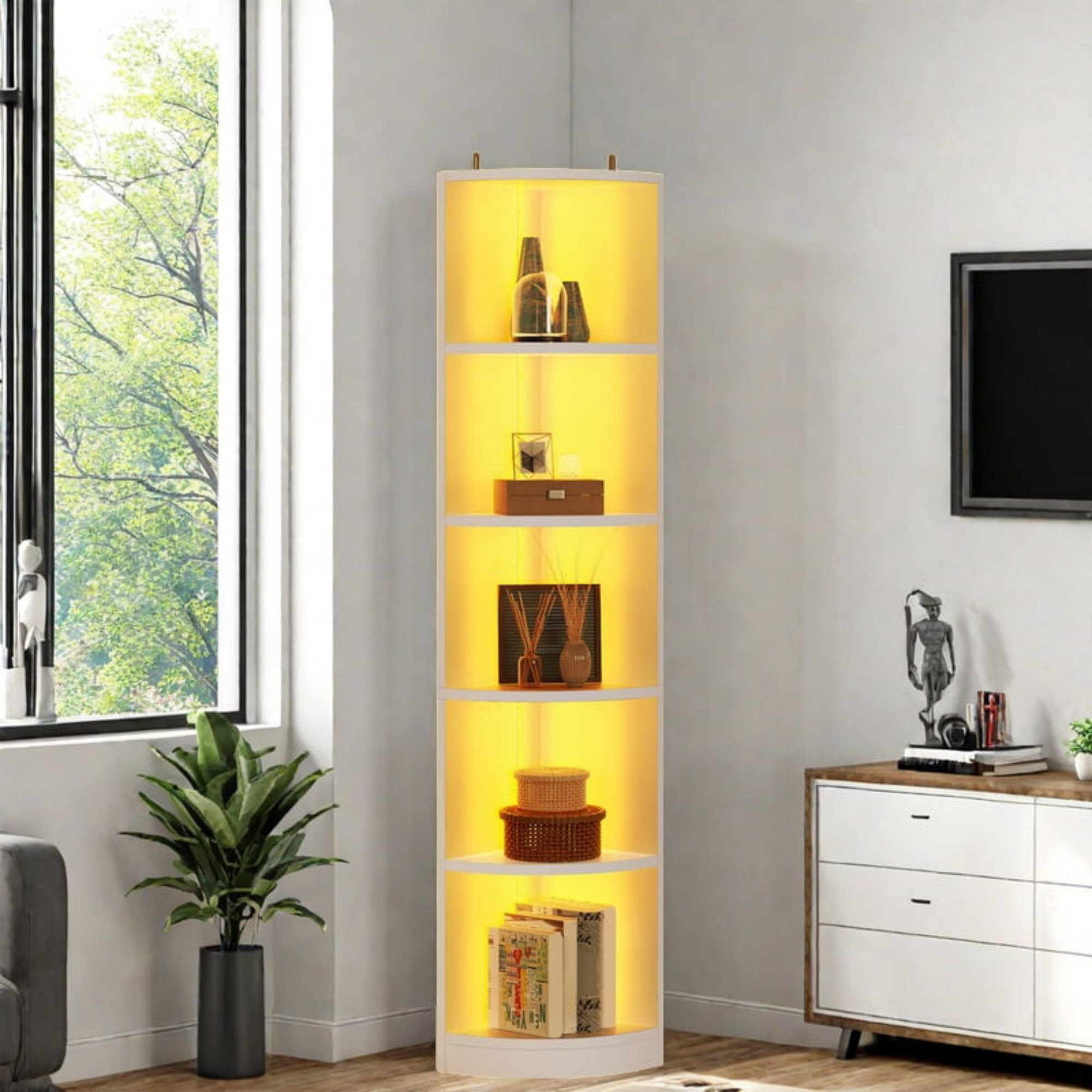 Ivy Bronx Bookshelf, Modern Corner Bookcase Display Rack Storage ...