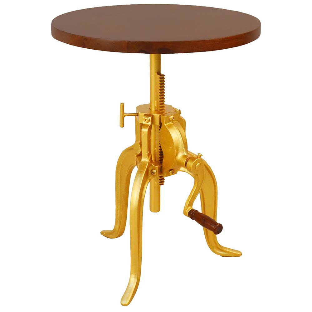 17 Stories Chair & Table Adjustable Hand Crank 18" Wooden Top Rustic ...