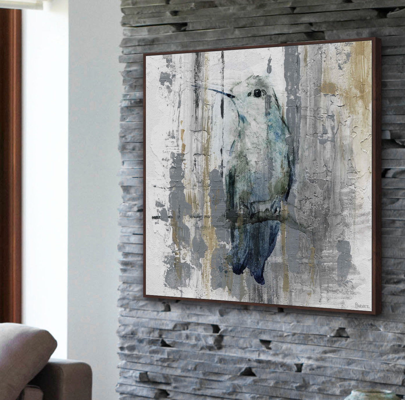 Parvez Taj Perching Gray by Parvez Taj - Floater Frame Painting Print ...