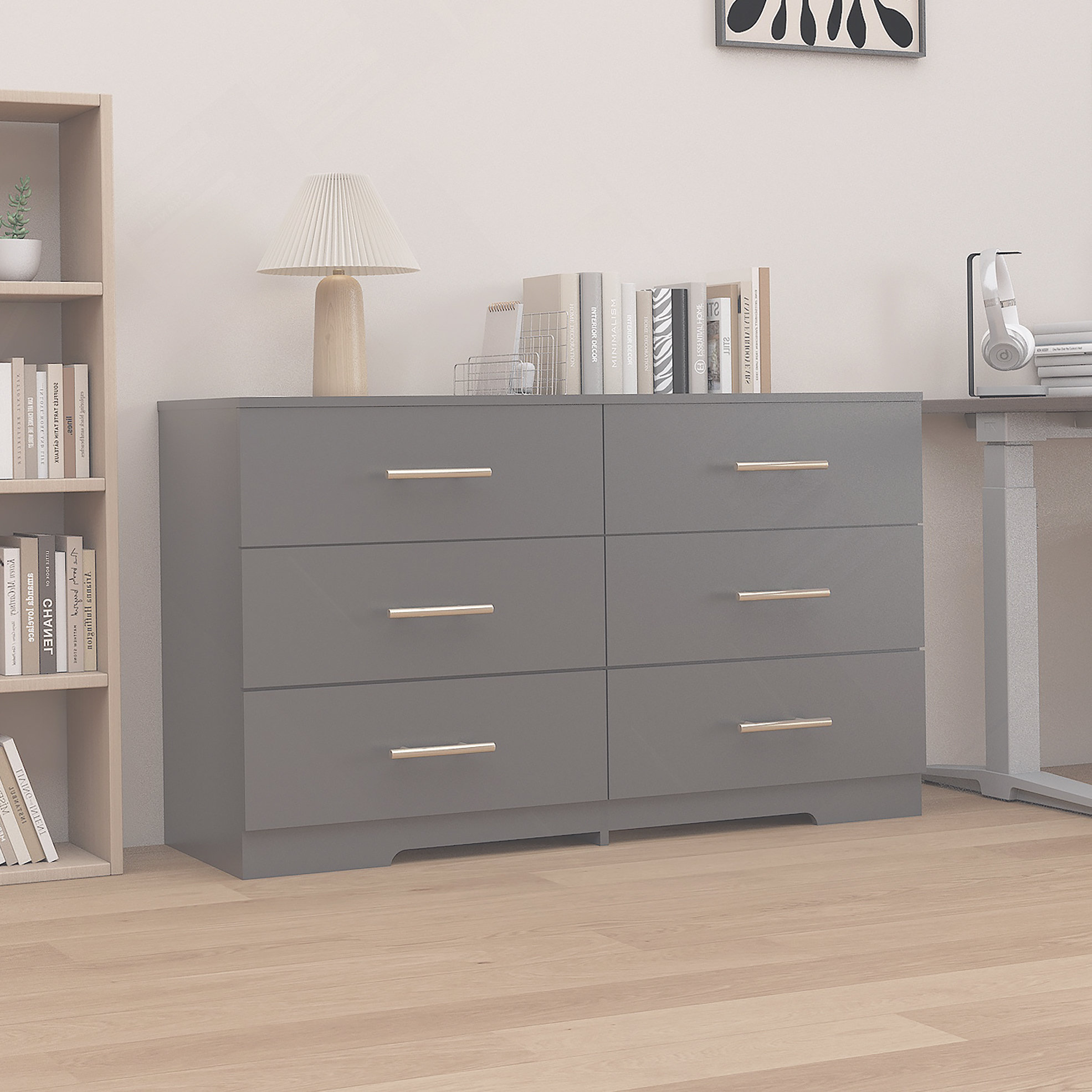 Ebern Designs Large 6 drawers chest of drawer dressers table with ...