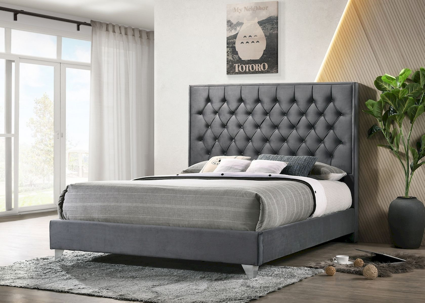 Red Barrel Studio Velvet With Diamond Tufted Headboard And Chrome Legs ...
