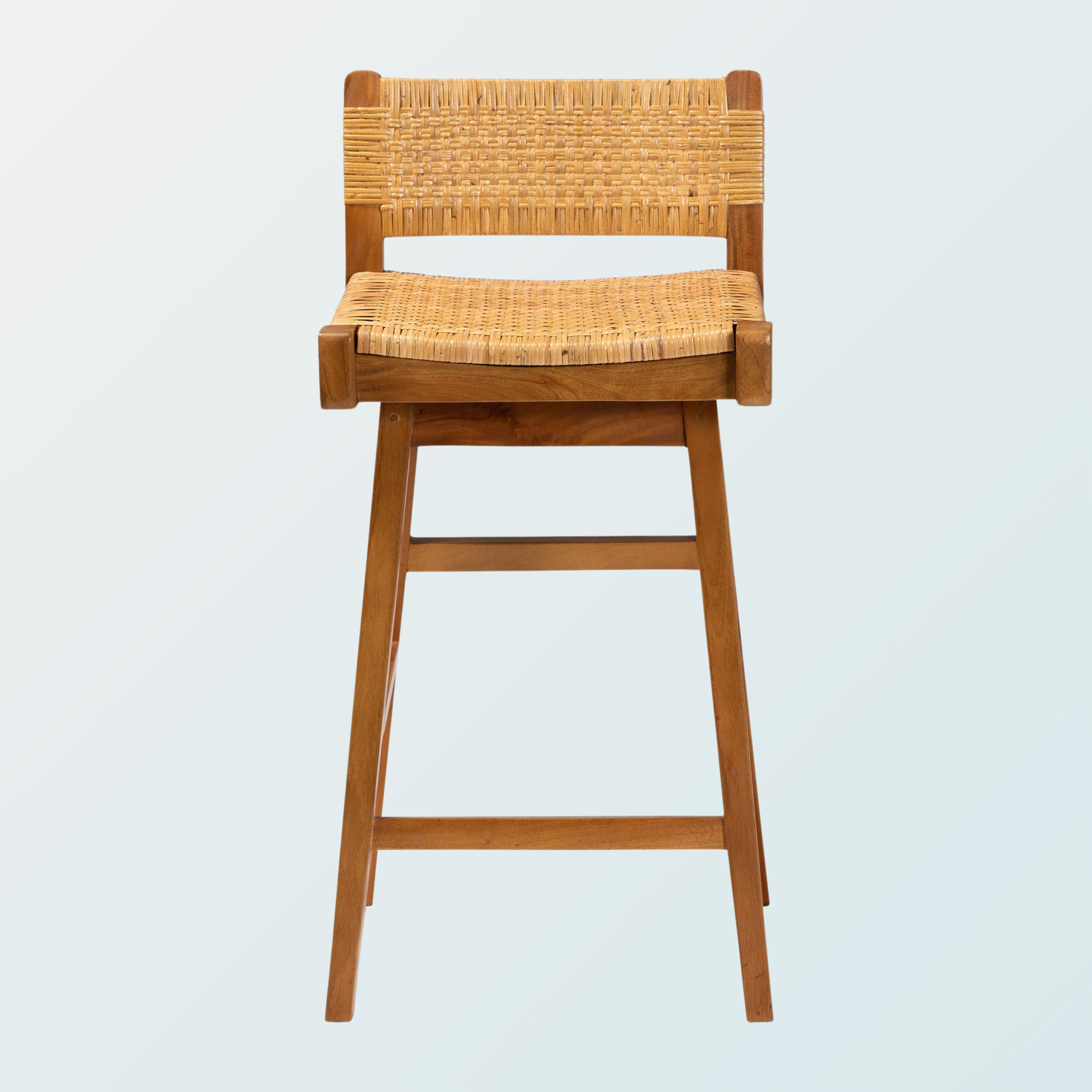 Bay Isle Home™ Rochester Bar Stool with Rattan and Mahogany Wood in Bohemian Style | Wayfair