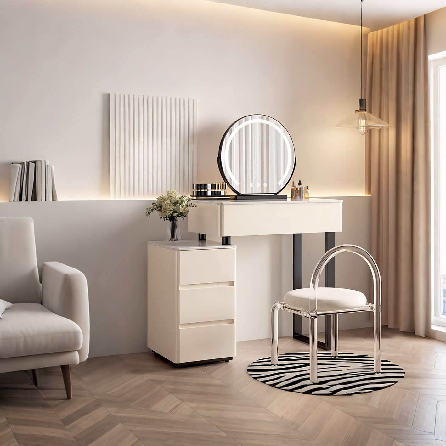 Orren Ellis Modern Minimalist White Integrated Dressing Table | Wayfair