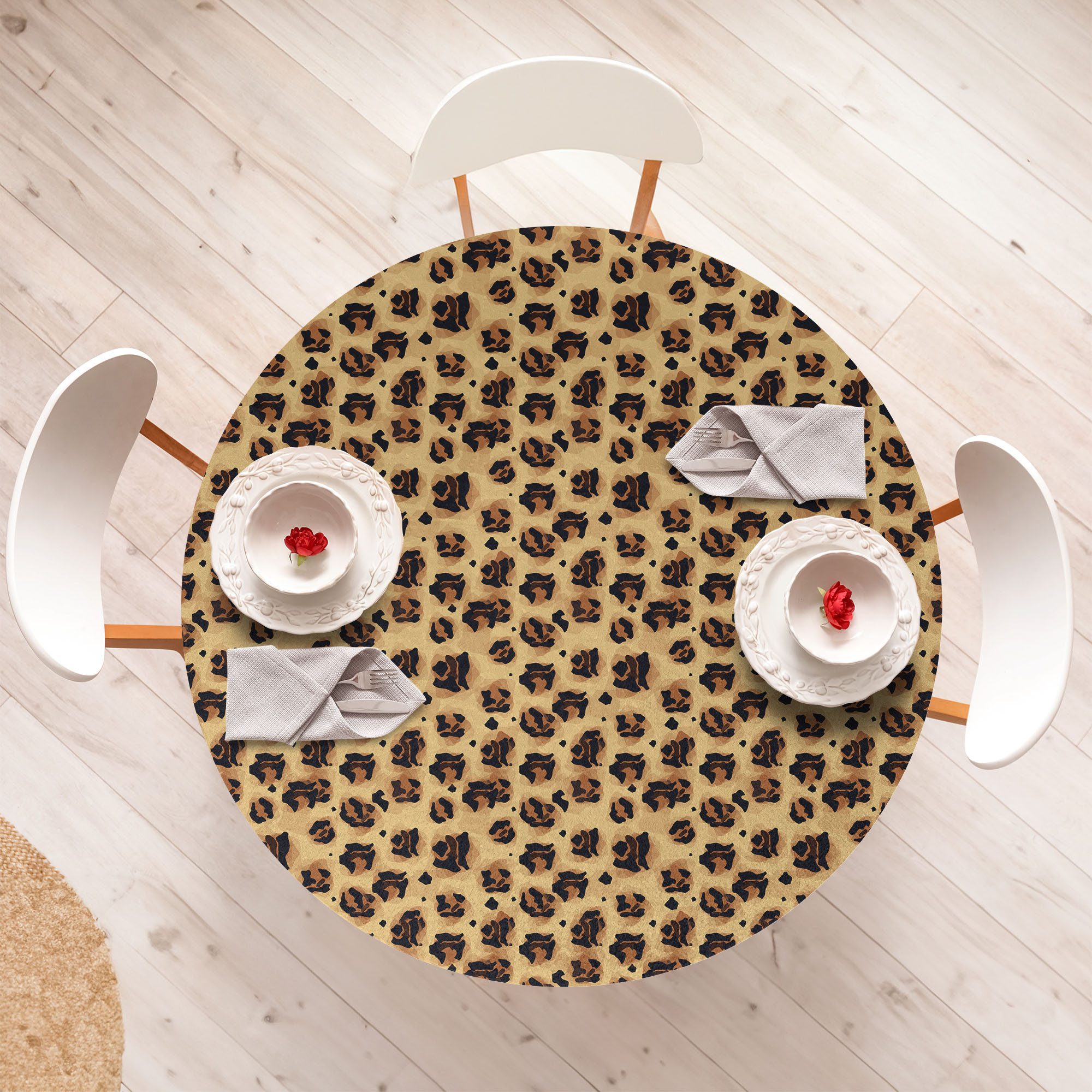 Mercer41 Leopard Print Fitted Round Tablecloth Pale Caramel and Seal ...