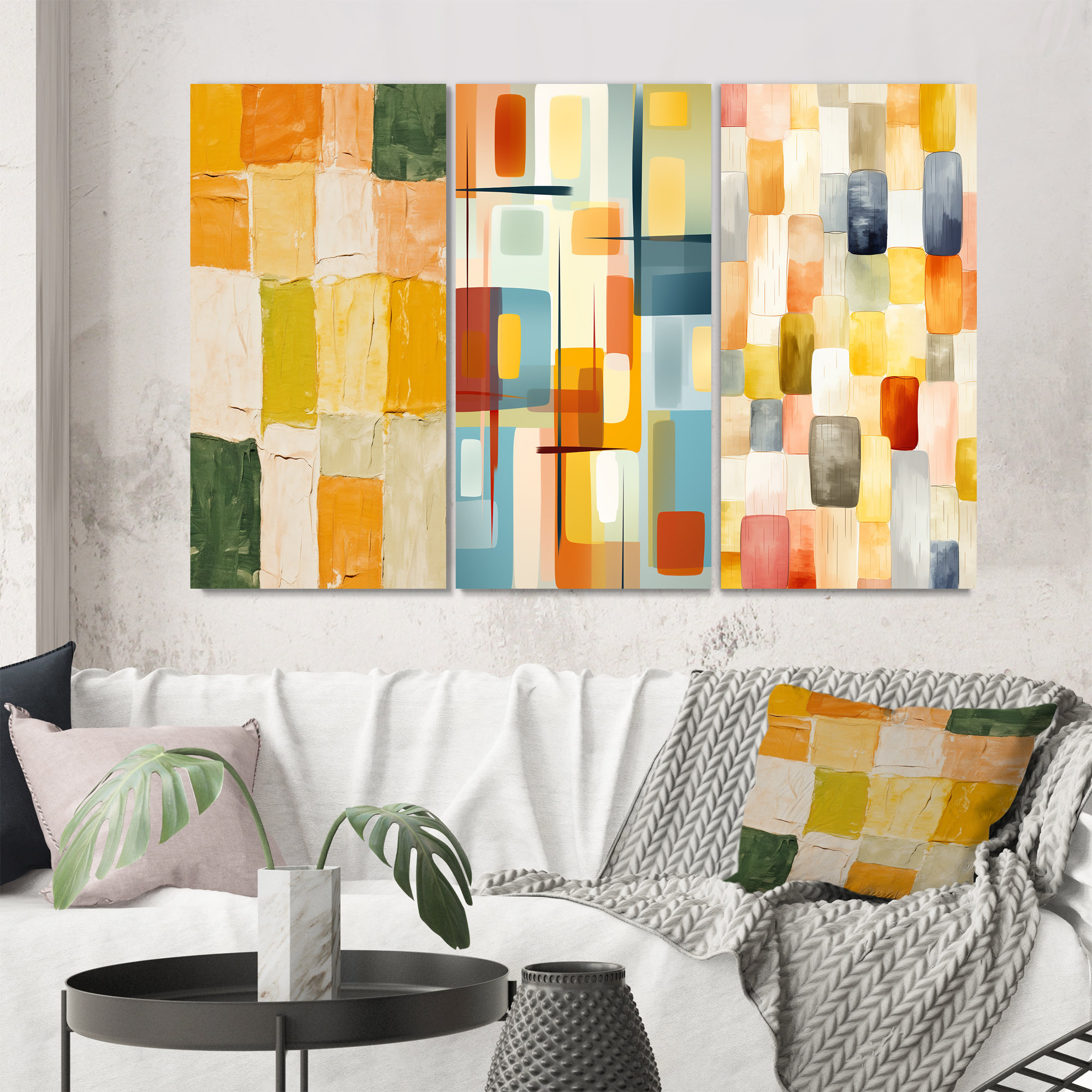 Ivy Bronx Retro Cubist Abstract Retro Composition I - 3 Piece Print Set ...