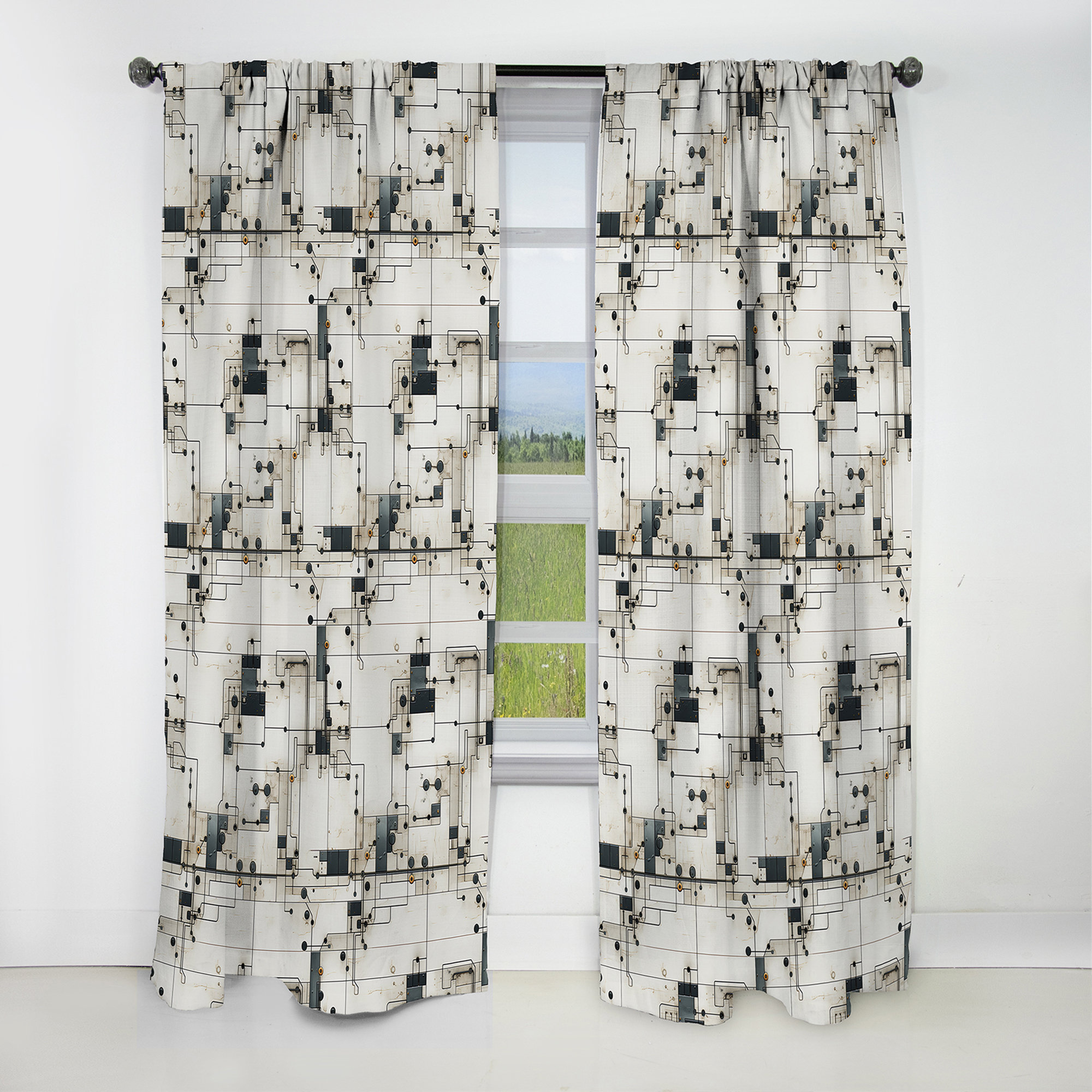 Design Art Industrial Concrete - Abstract Curtain - Blackout Geometric ...