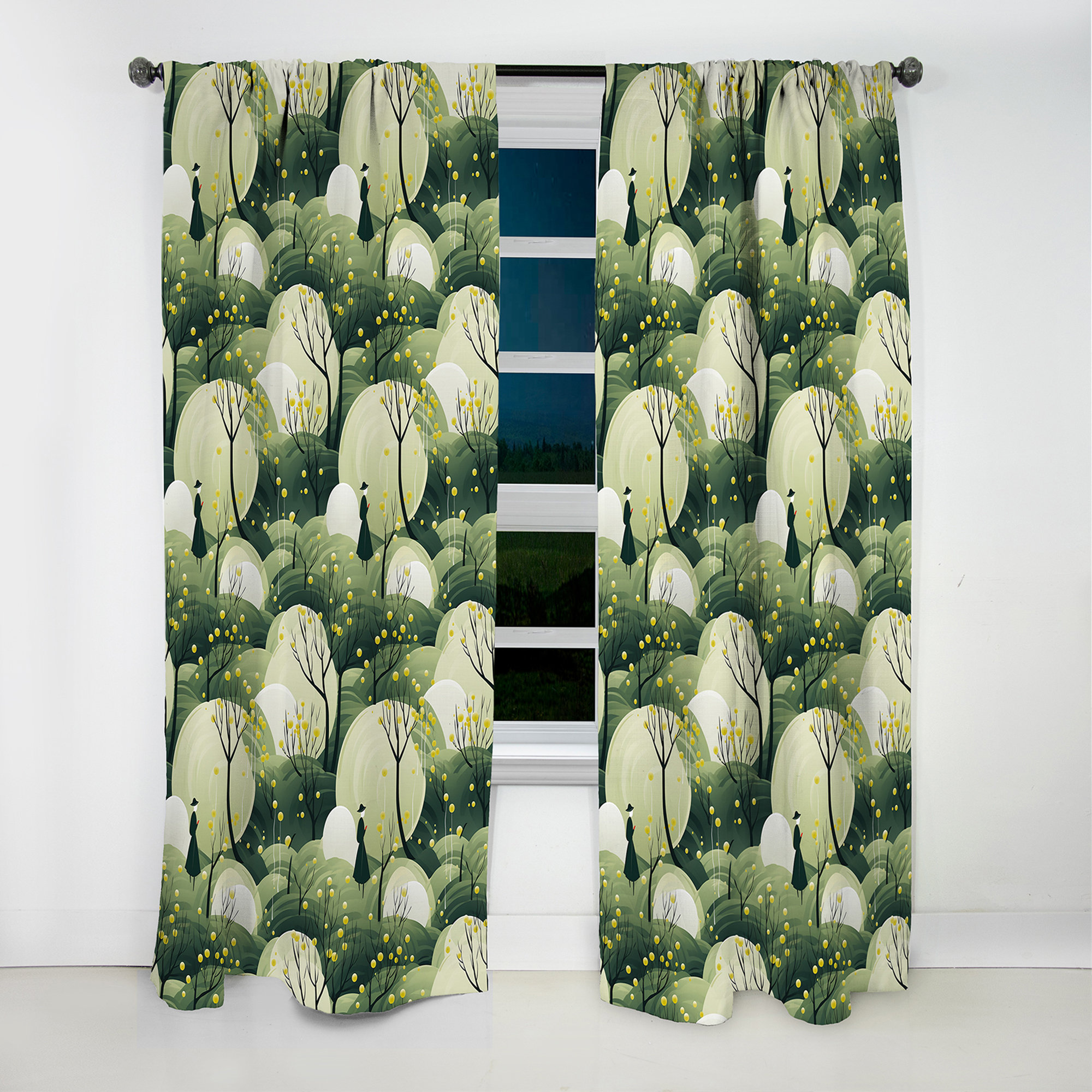 Design Art Green Tranquil Mindset Landscape Zen - Floral Curtain ...