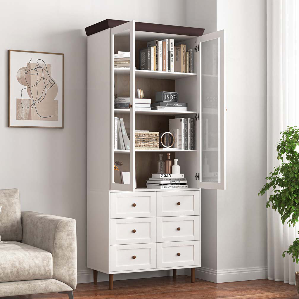 Latitude Run® Kitchen Pantry Cabinets with Glass Doors and Adjustable ...