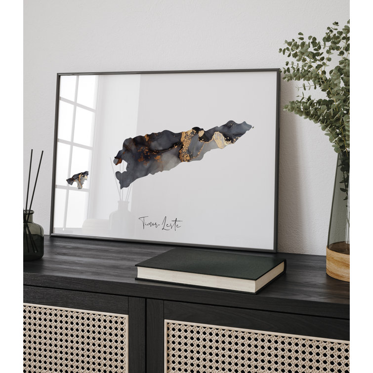 Fairmont Park Timor-Leste Map Black & Gold Wall Art Decor | Wayfair.co.uk