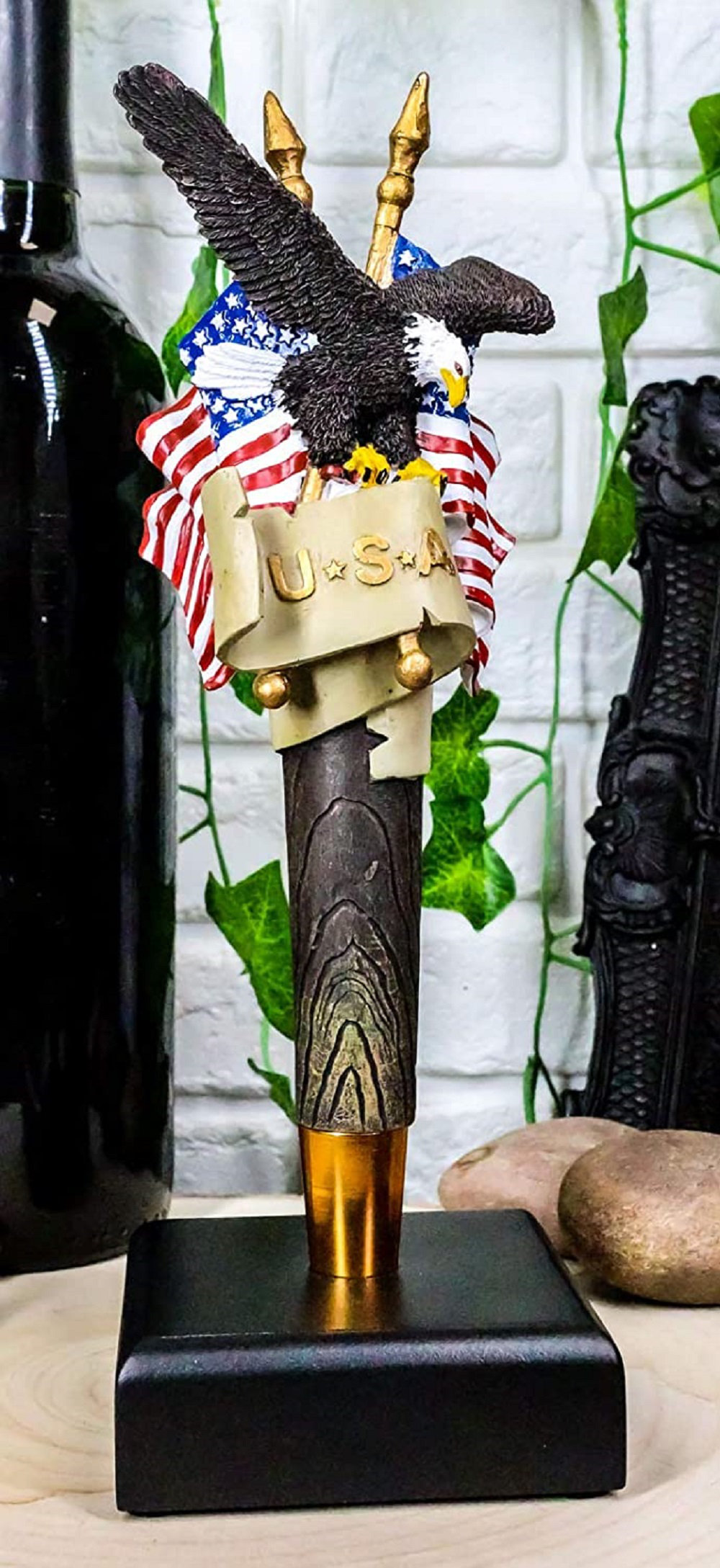 Trinx Patriotic Bald Eagle on American Flag Figurine | Wayfair