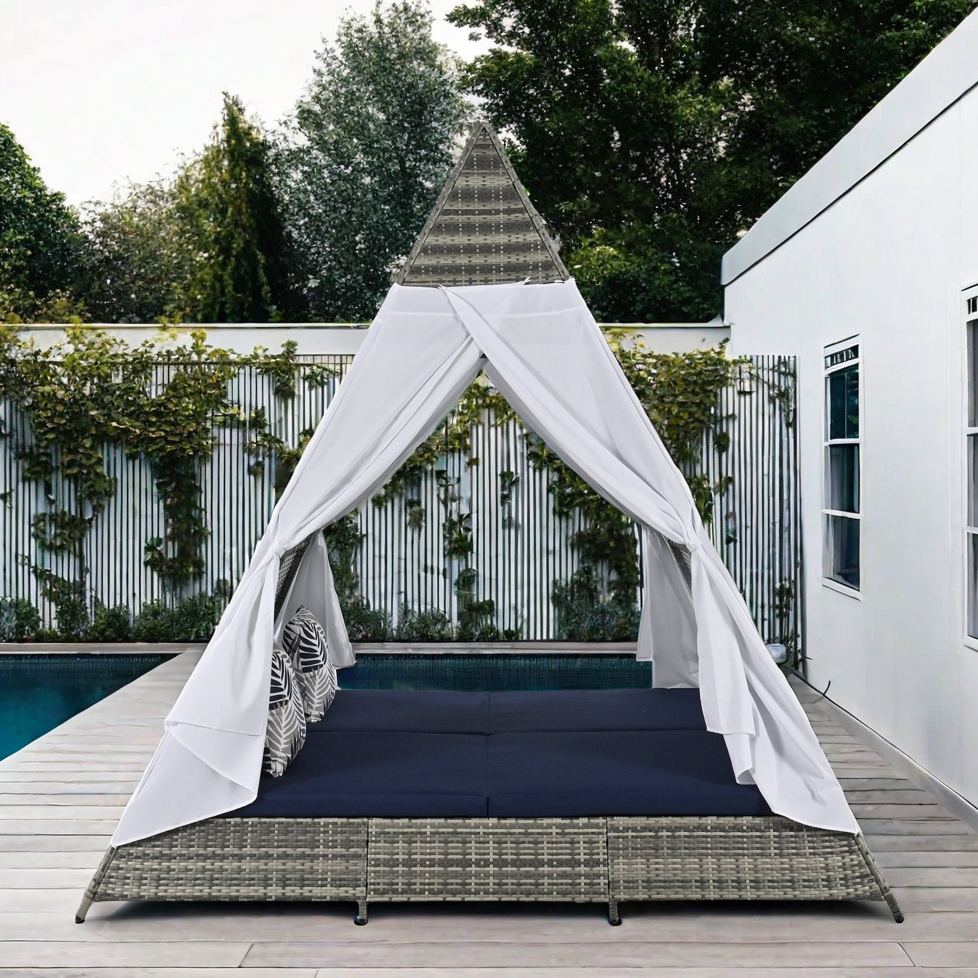 Latitude Run® Soini Outdoor Tent Shape Sunbed with Colorful Pillows and ...