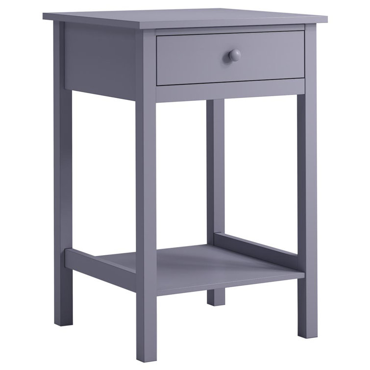 ClassicLiving Grey Side Table with Single Drawer and Round Solid Wood ...