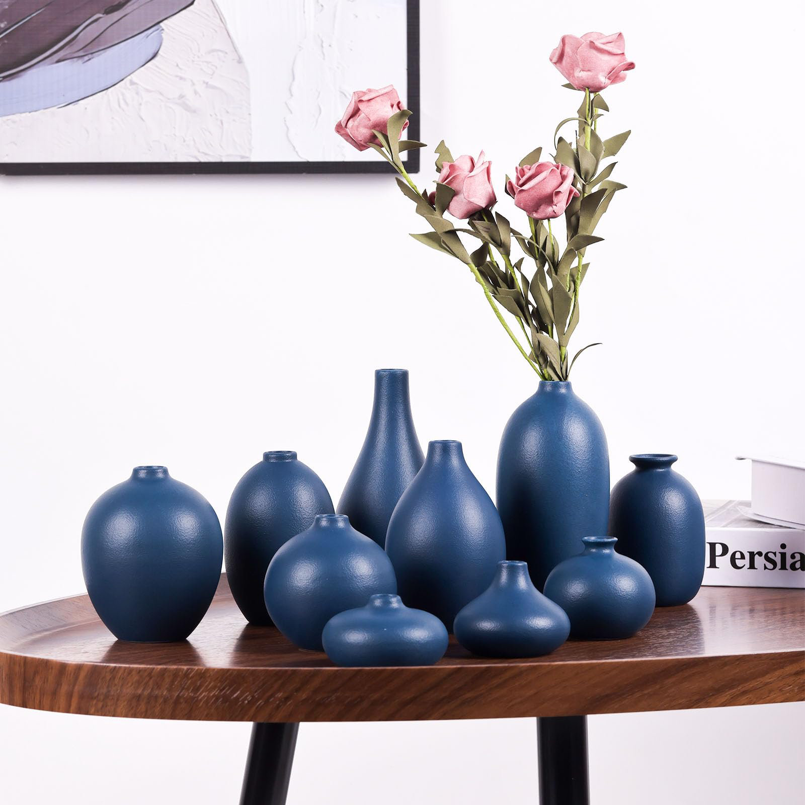 Latitude Run® Navy Blue Vases, Small Ceramic, 10 Pack Blue Tiny, Boho ...