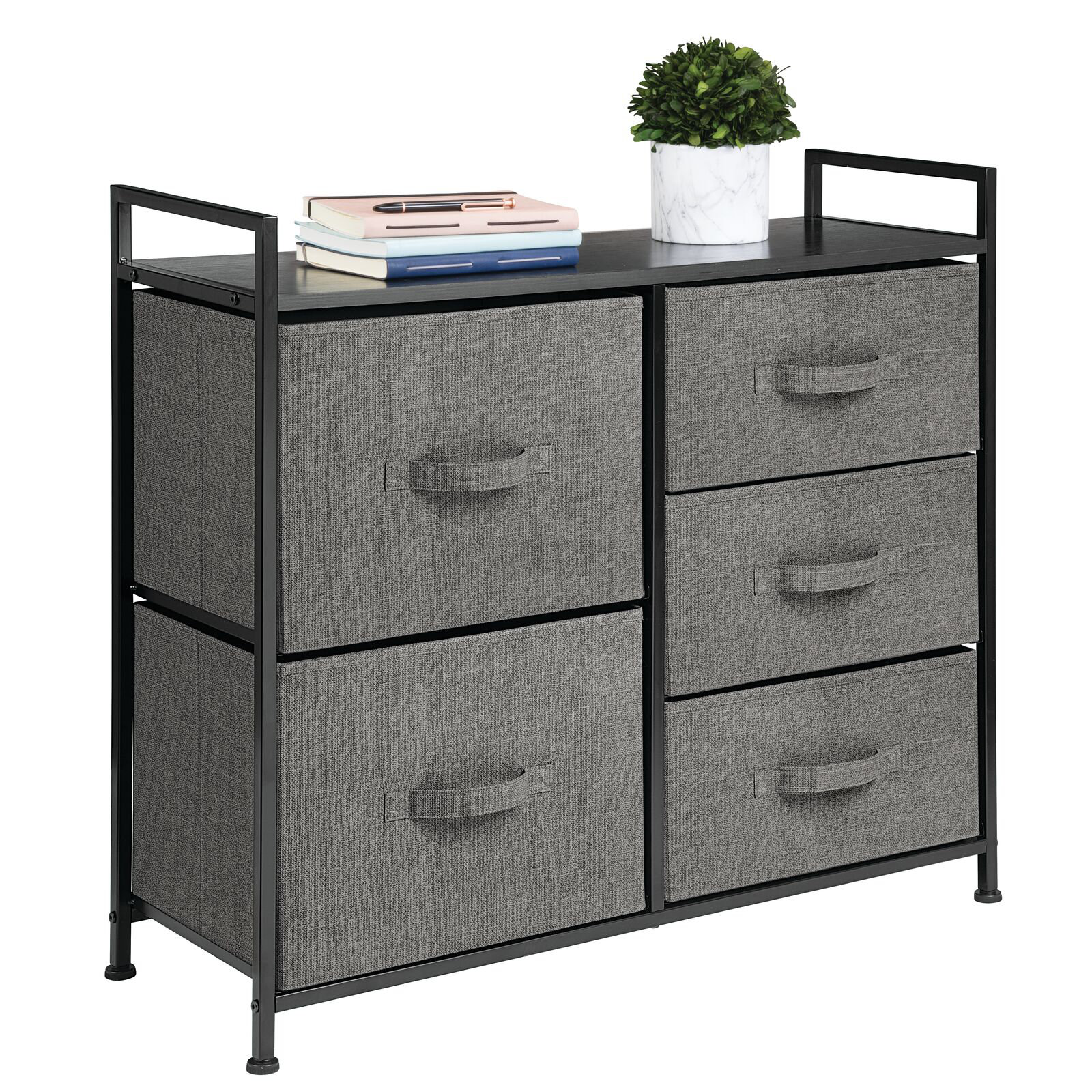 mDesign Storage Dresser Furniture with 5 Removable Fabric Drawers ...