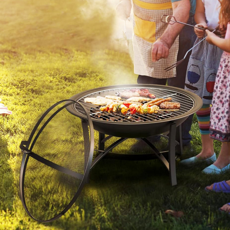 Lark Manor™ Steel Fire Bowl with Spark Screen Cover | Wayfair
