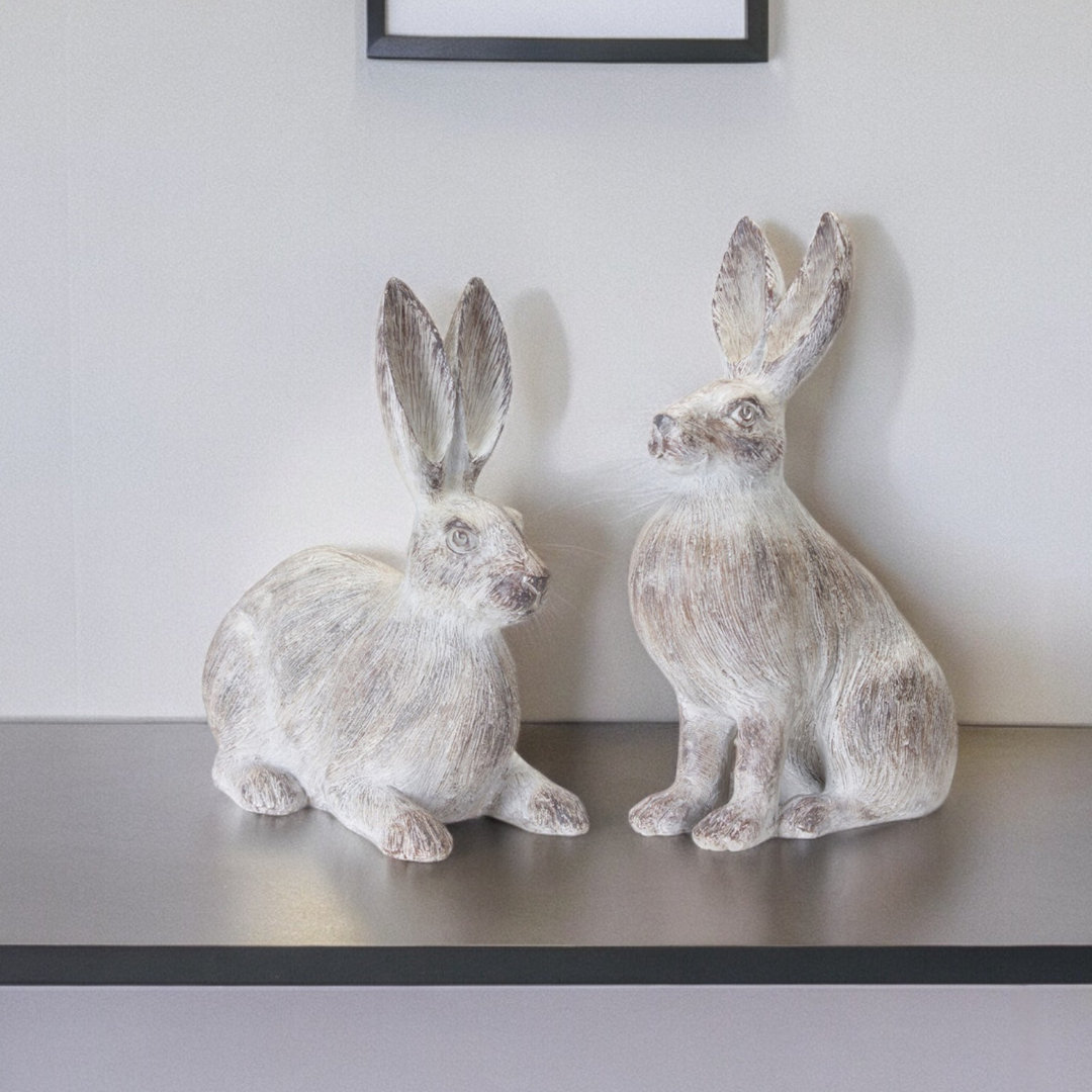 HomeRoots Set of Two 17" Washed Polyresin Rabbit Figurine Tabletop ...