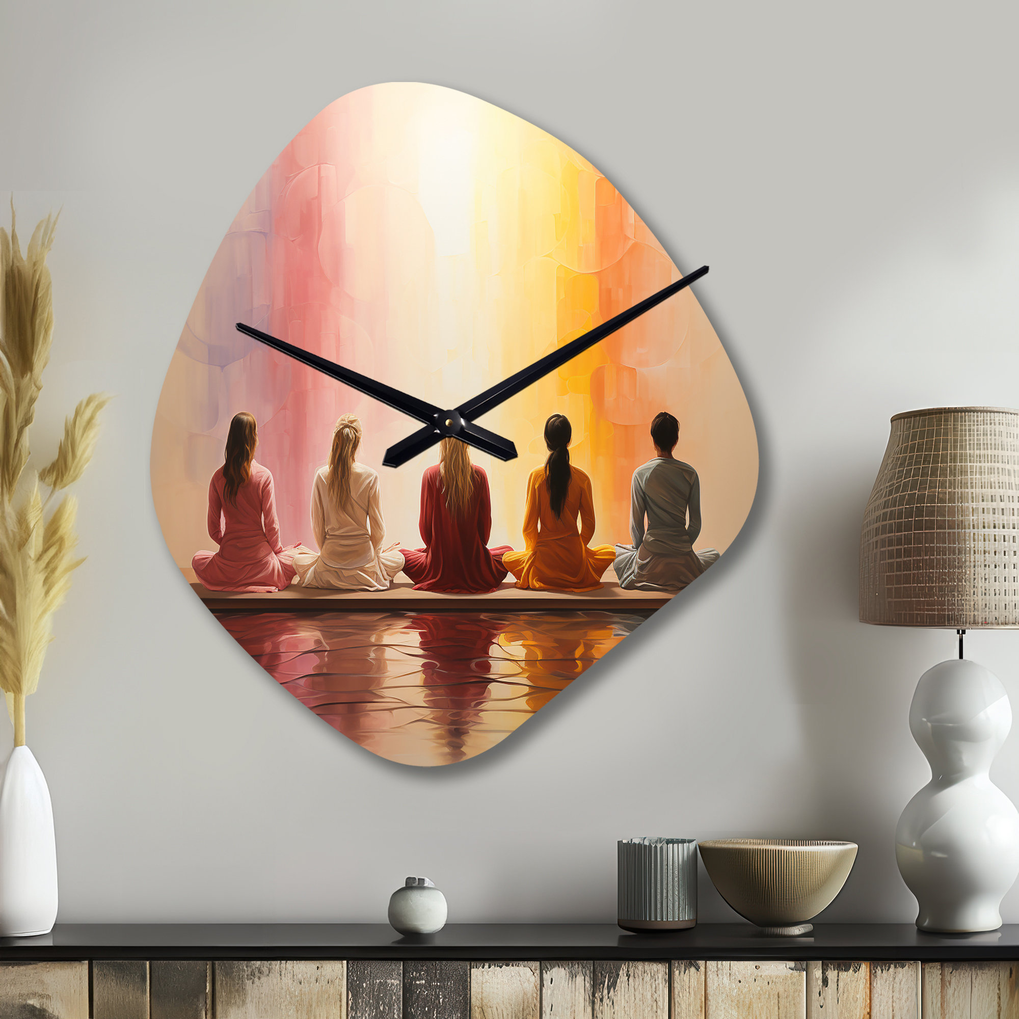 Design Art Yoga Meditative Asanas - Yoga Unique Shape Metal Wall Clock ...