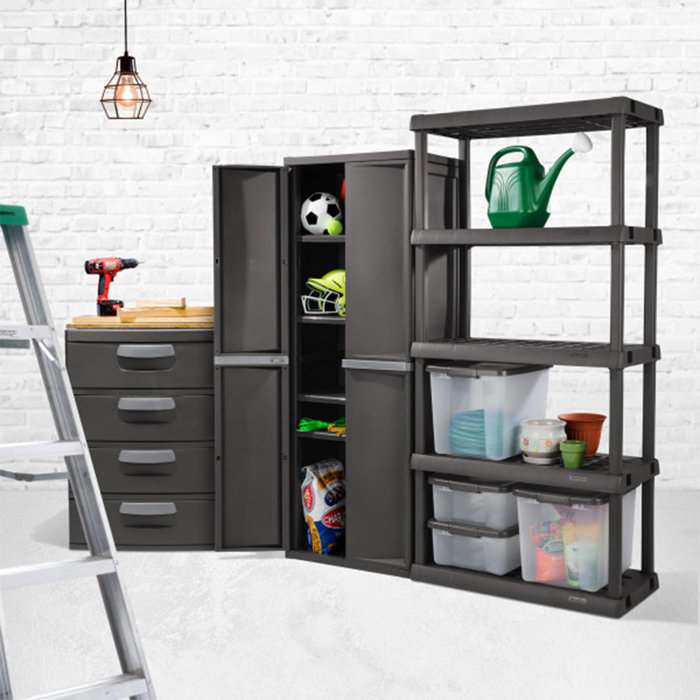 Sterilite Adjustable 4-Shelf Storage Cabinet With Doors, Gray 01423V01 ...