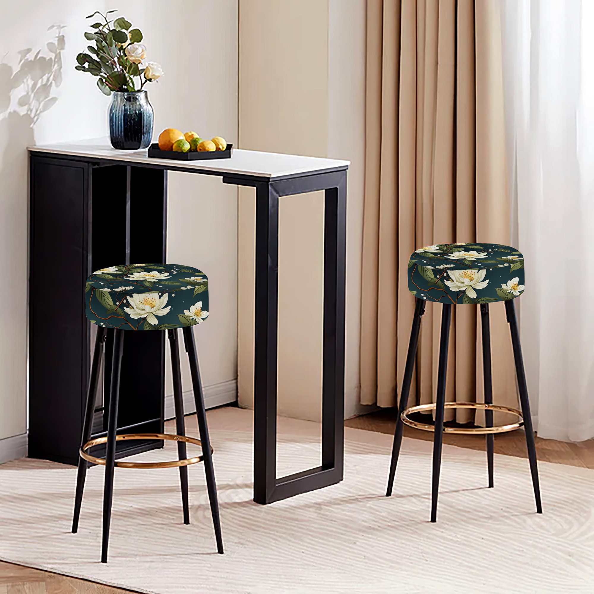 Design Art White Zen Floral Lotus Tranquility - Floral Bar Stools Set ...