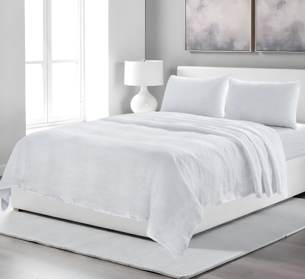 HomeRoots Four Piece White Linen Sheet Set | Wayfair