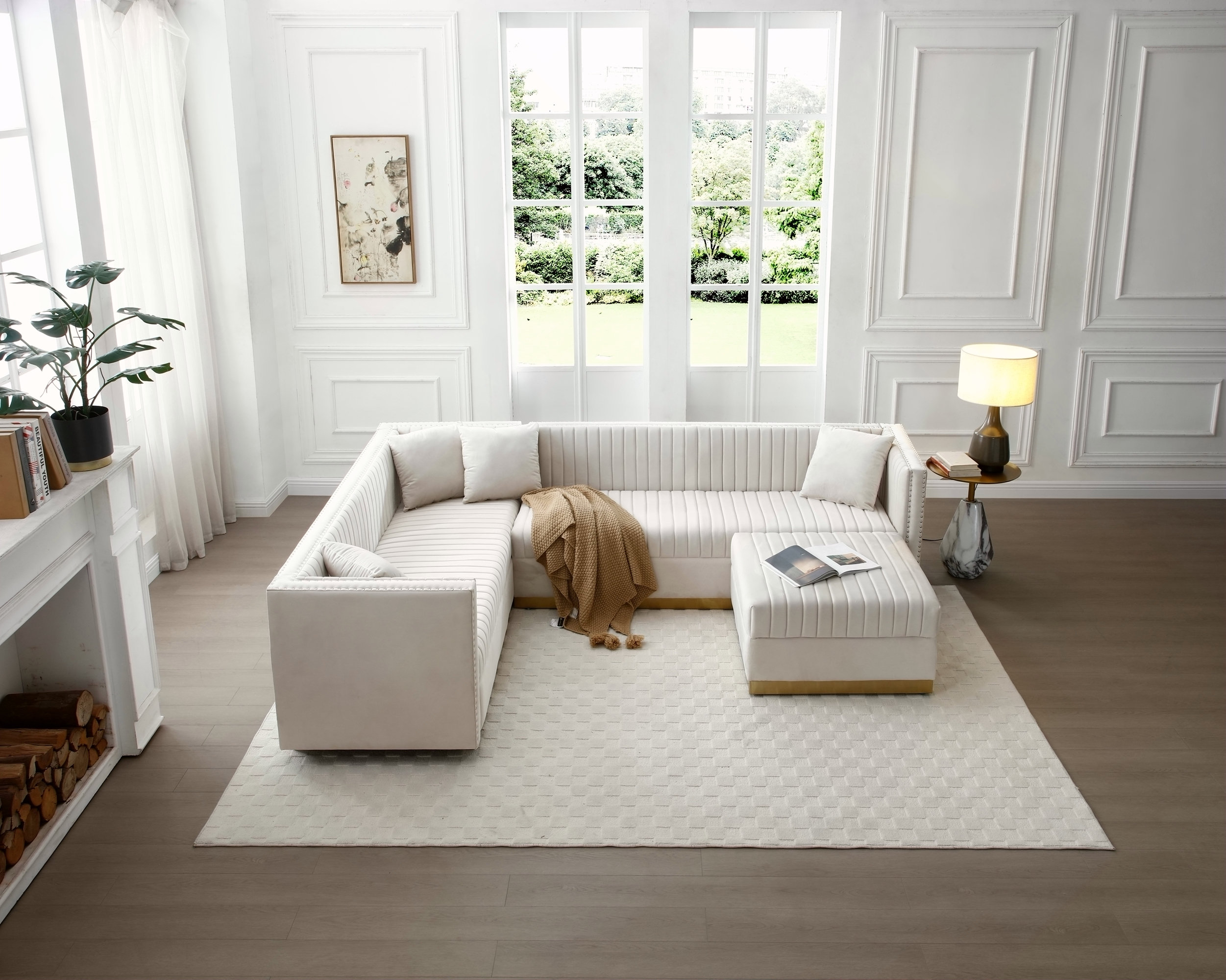 Hokku Designs Contemporary Vertical Channel Tufted Velvet Sectional ...