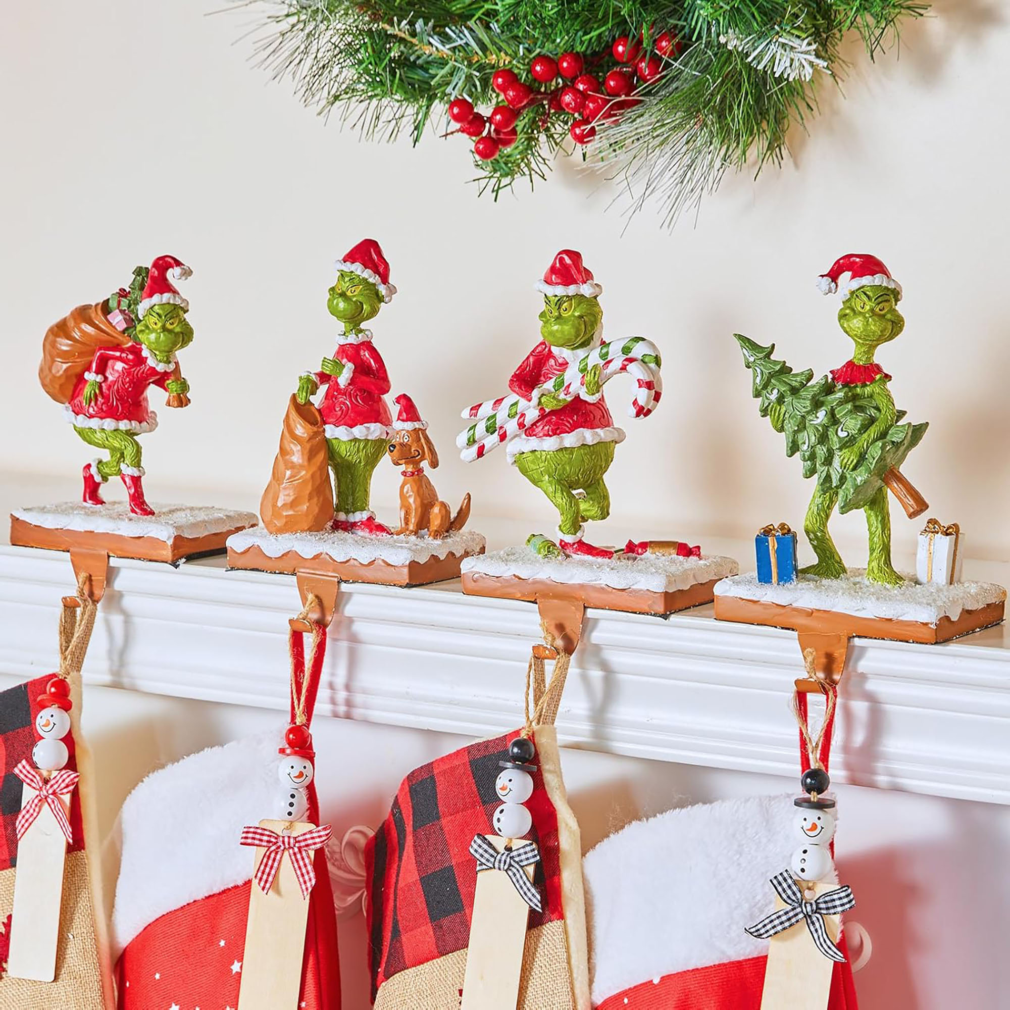 Wortola Set Of 4 Christmas Stocking Holders For Mantle, 3D Resin ...