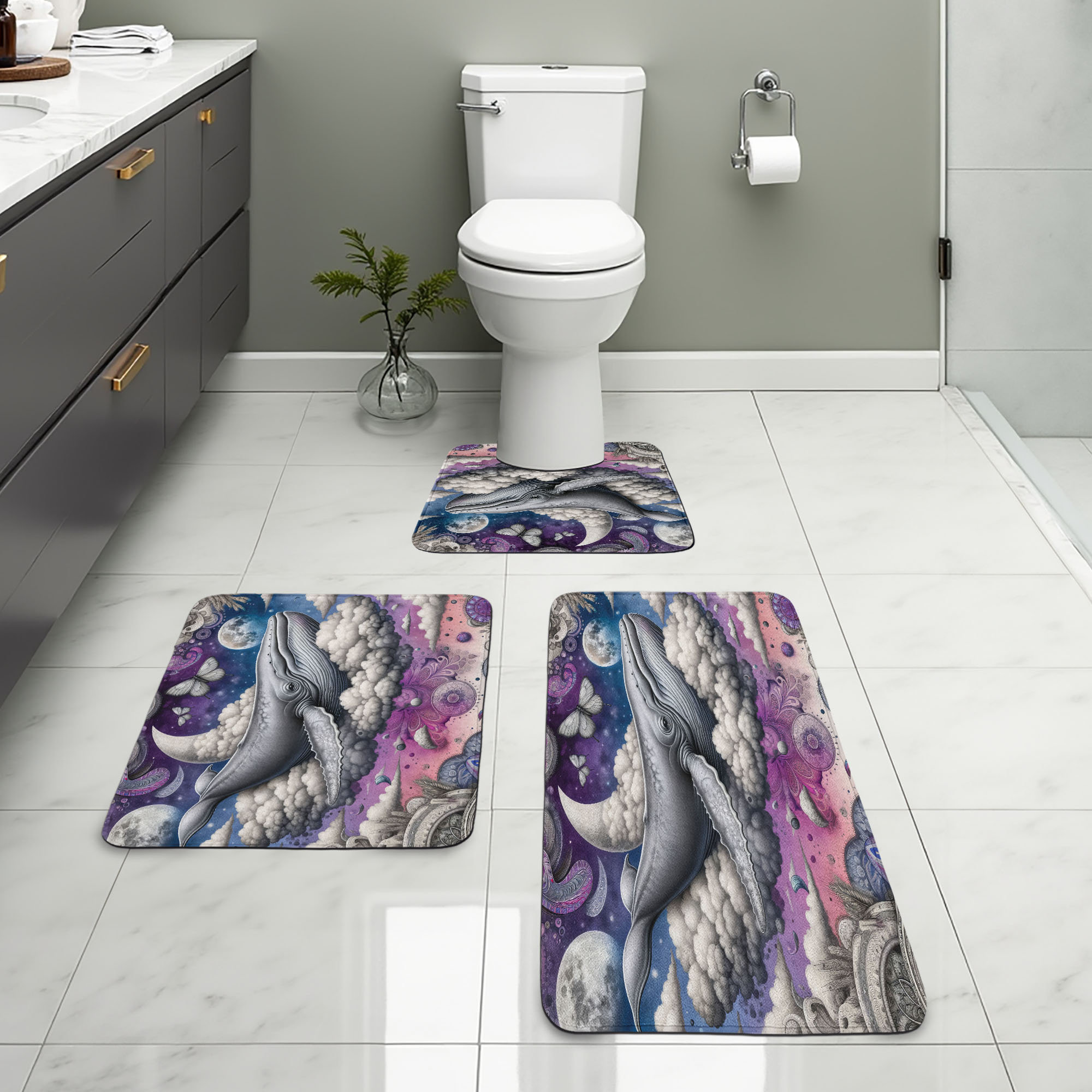 East Urban Home Purple Bathroom Rug Set 3 Pieces U-Shape & Rectangle ...