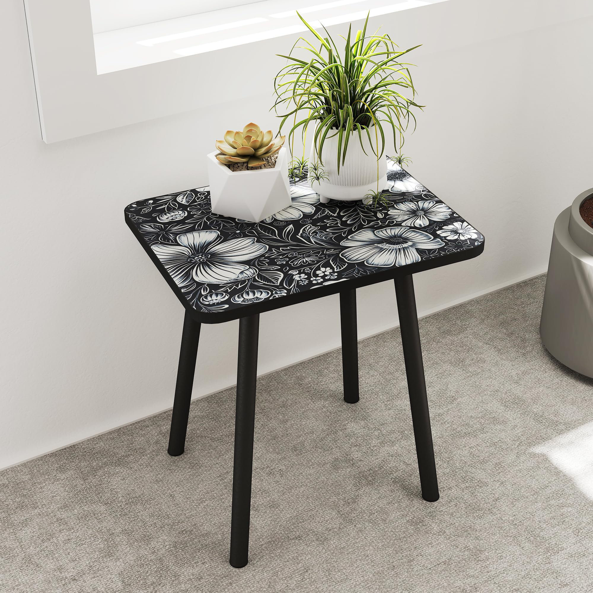 Winston Porter Small rectangular side table with floral veneer | Wayfair