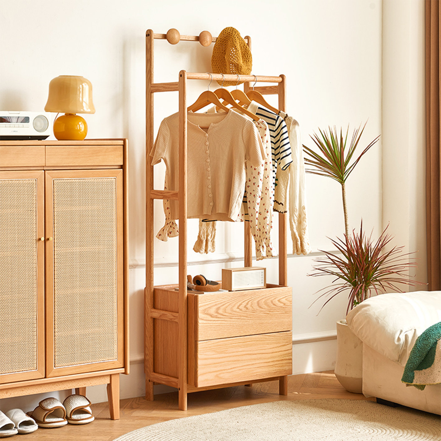 Brass Foam Burlywood Minimalism Solid Wood Clothes Rack - Wayfair Canada