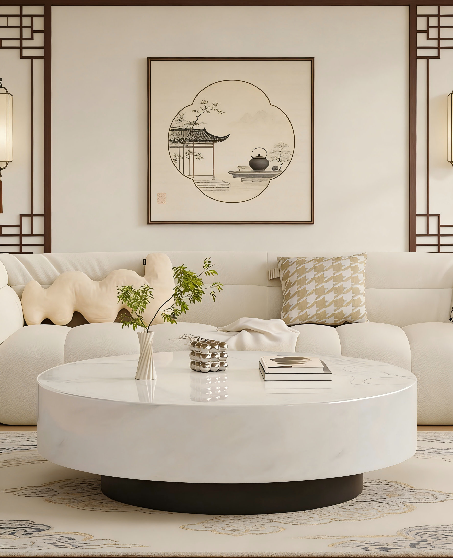 Latitude Run® Round Cream Coffee Table for Living Room Minimalis | Wayfair