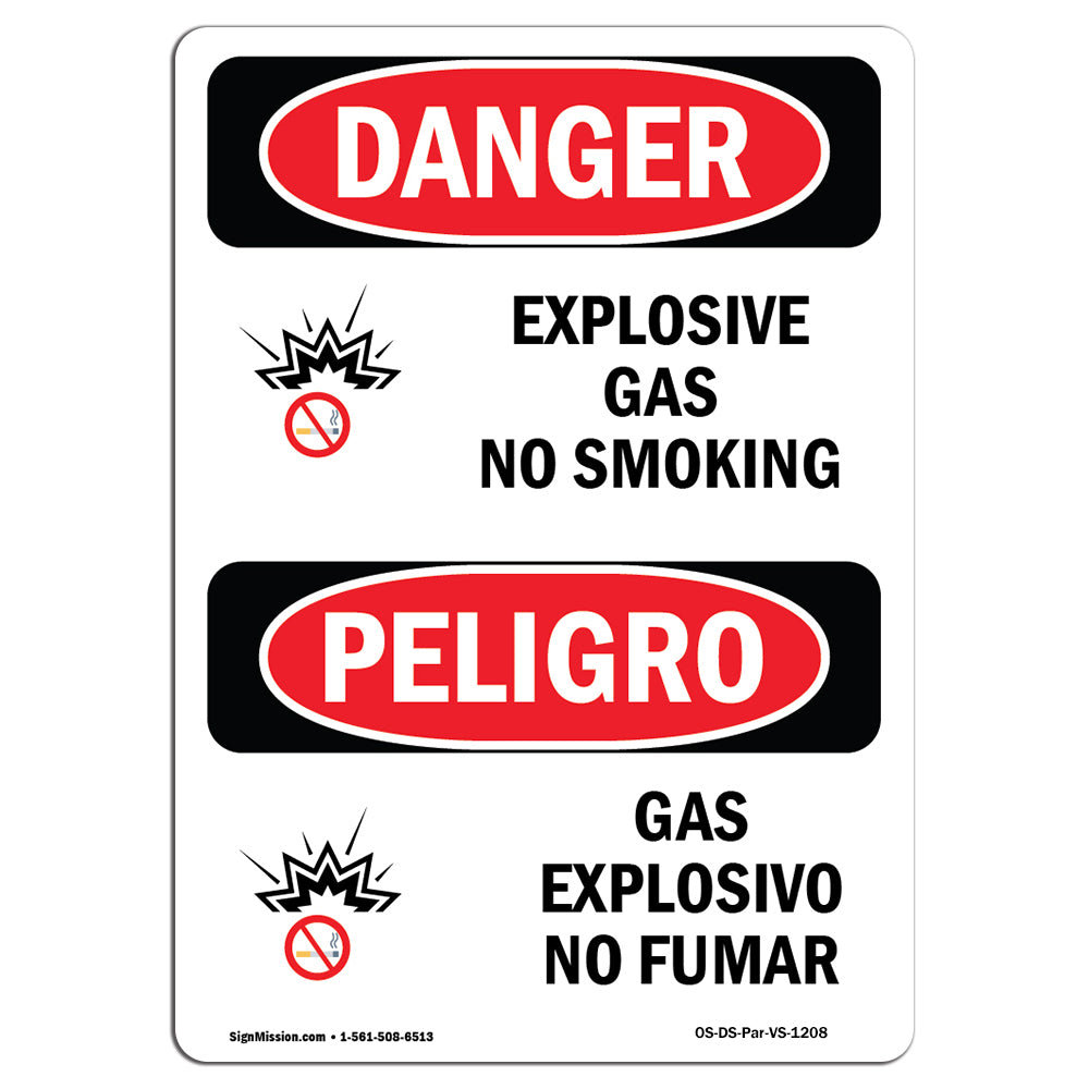 SignMission Explosive Gas No Smoking Bilingual | Heavy Duty Sign or ...