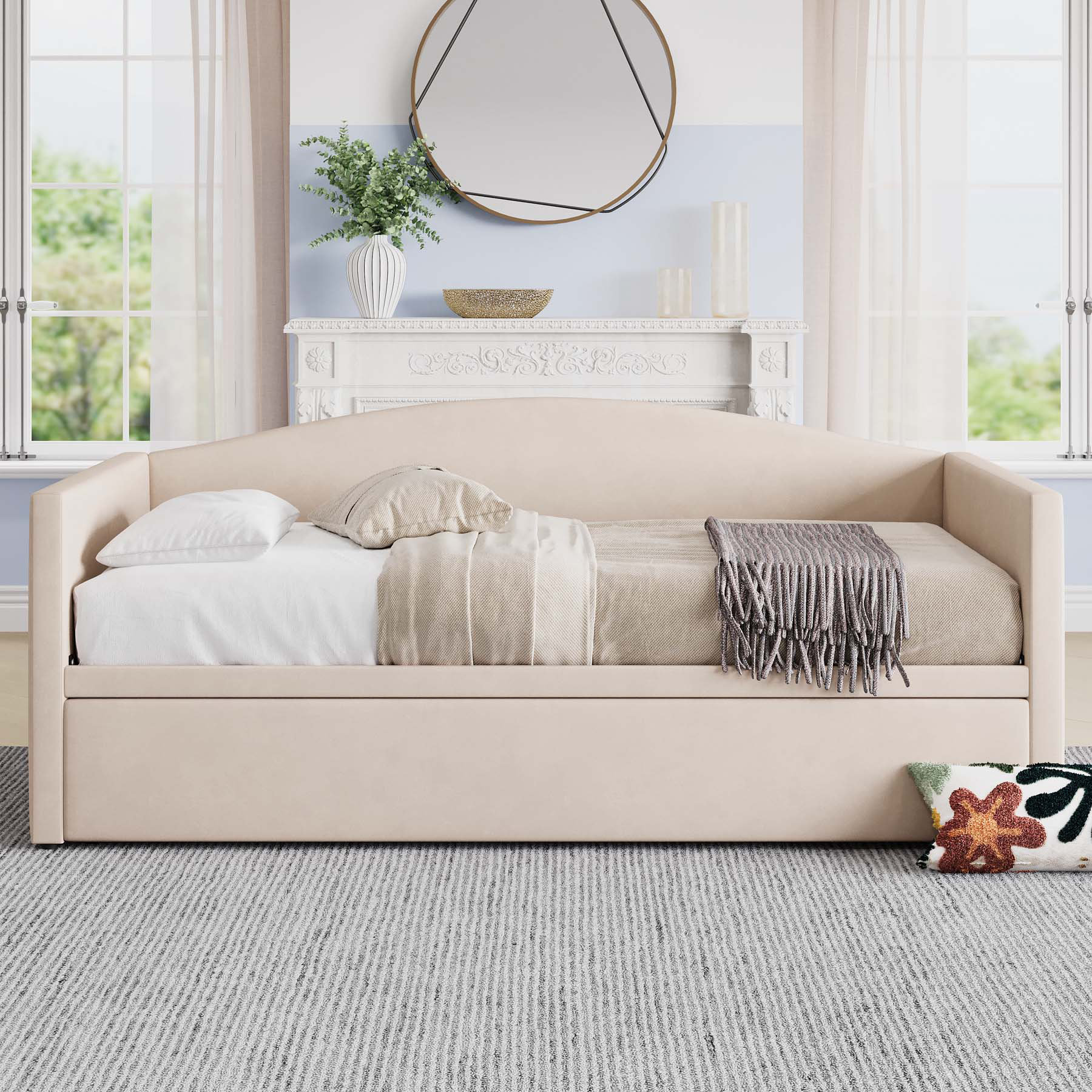 Lark Manor™ Twin Size Daybed with Extended Pop Up Trundle, Upholstered ...