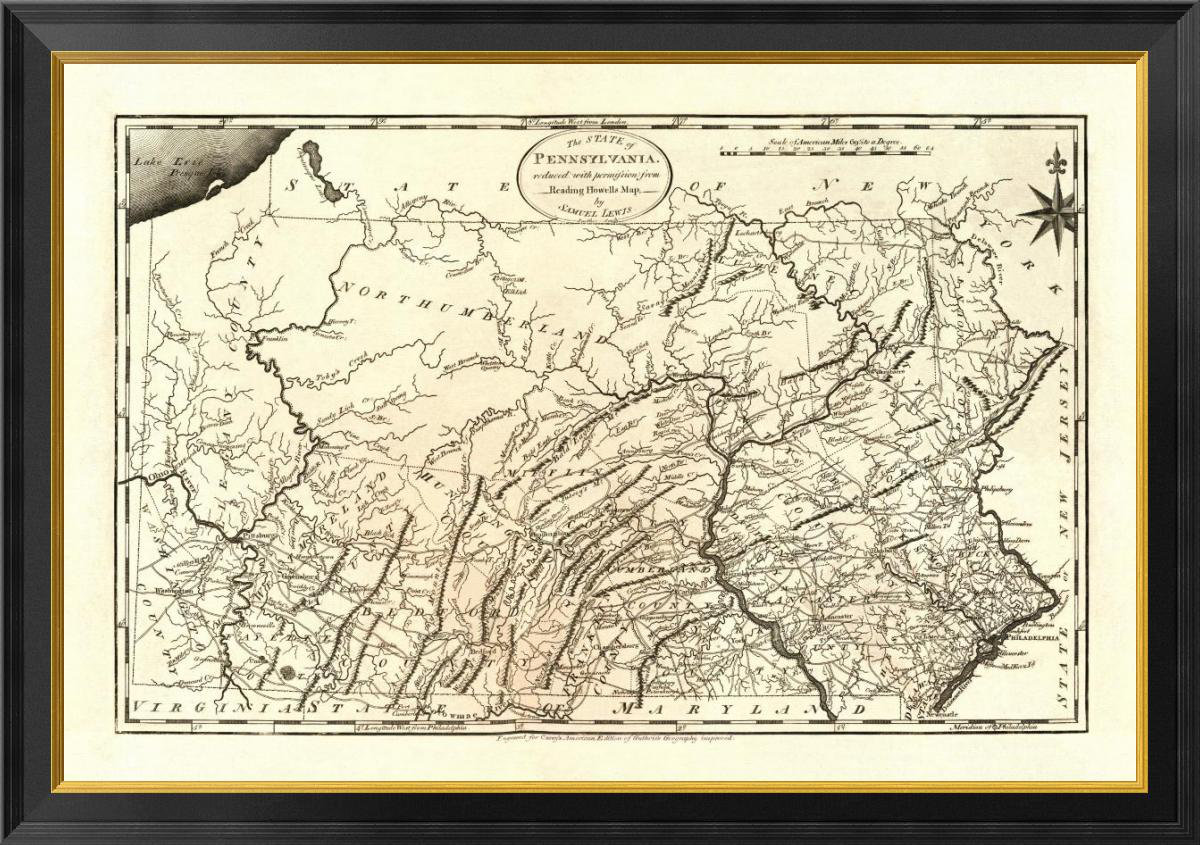 Global Gallery 'State of Pennsylvania, 1795' by Mathew Carey Framed ...