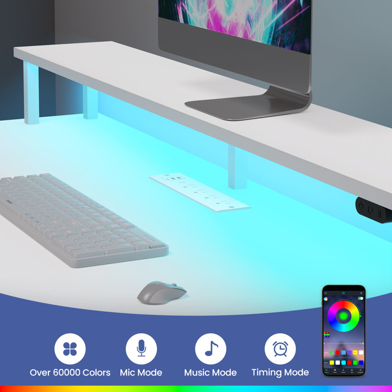 Wrought Studio™ L Shaped Desk with RGB LED Lights & Outlets, Reversible ...
