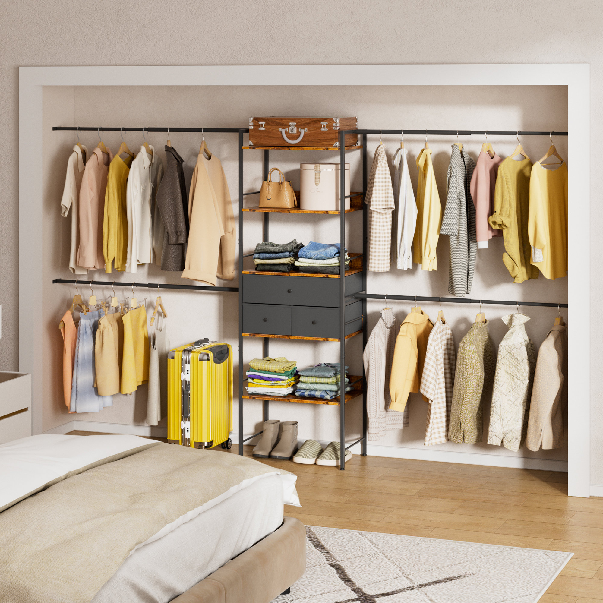 17 Stories Sheamus 74.8" Adjustable Wall Mounted Clothes Rack with 3 ...