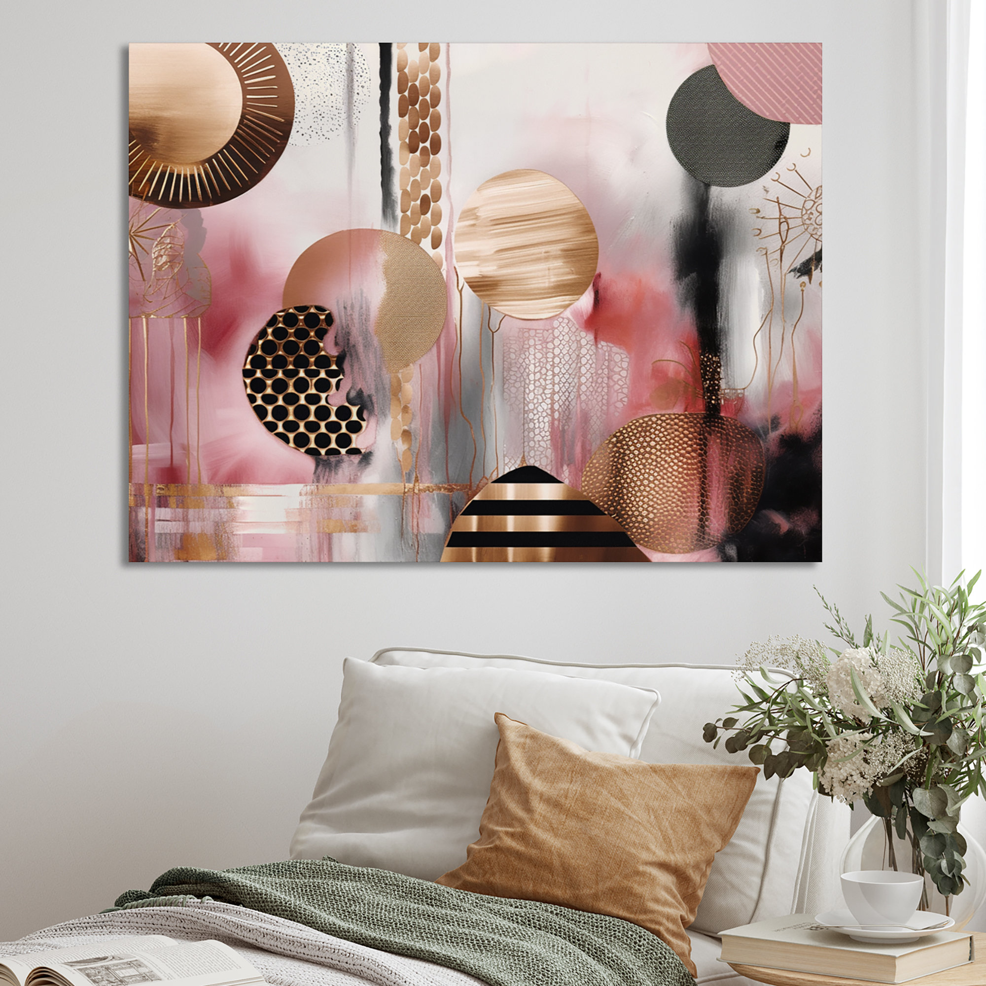 Mercer41 Pink Gold Lines Scenery II - Modern Shapes Transitional Wall ...
