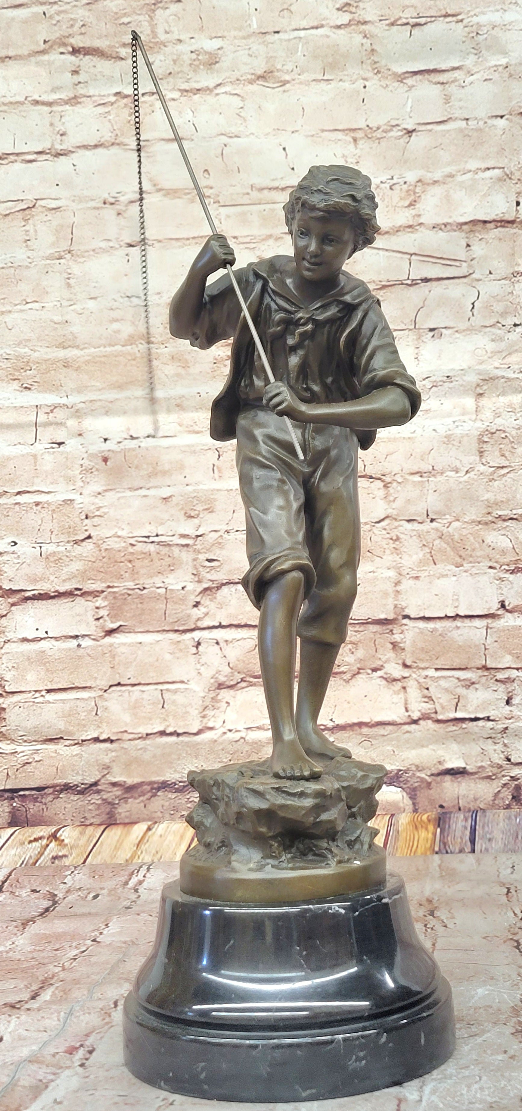 Red Barrel Studio® Bronze Sculpture of a Boy Fishing by Rancoulet ...