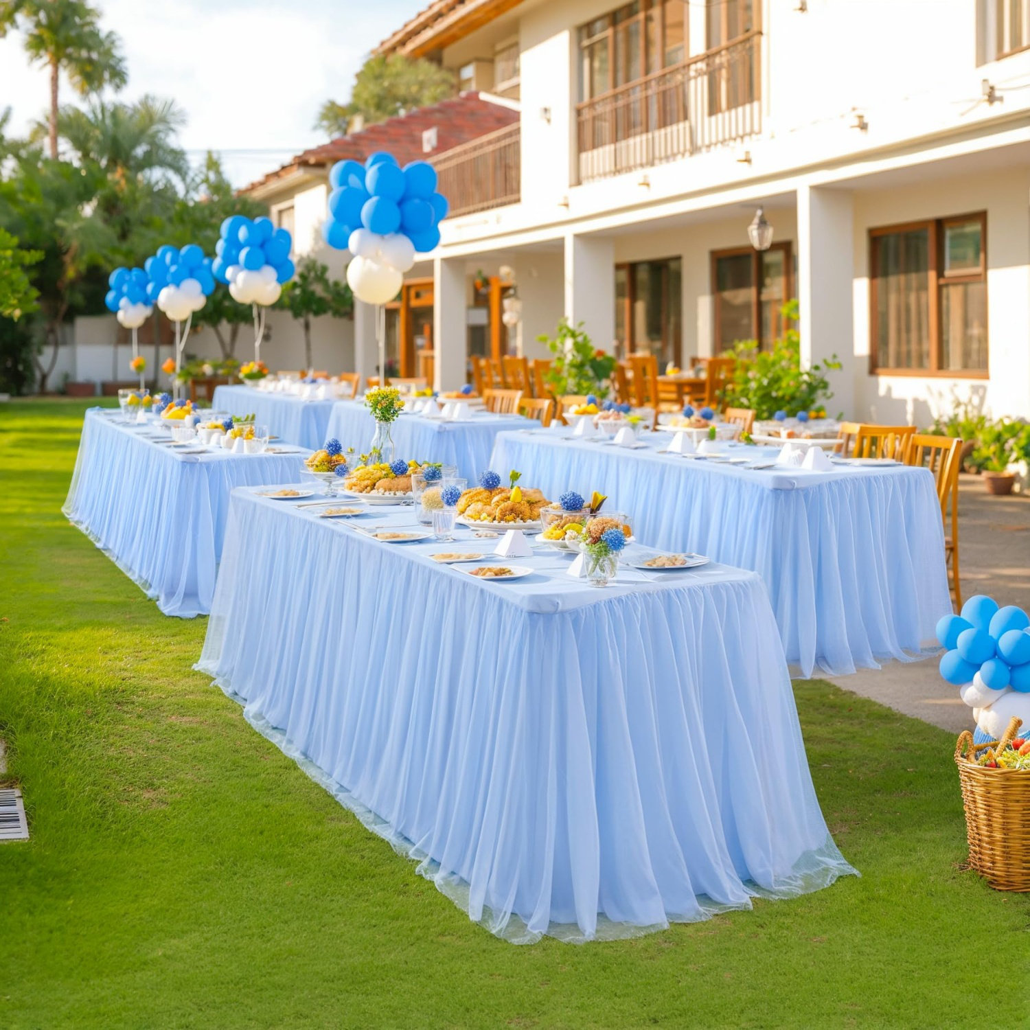 Hokku Designs 4 Pack 6Ft Baby Blue Tulle Tablecloths For Rectangle ...