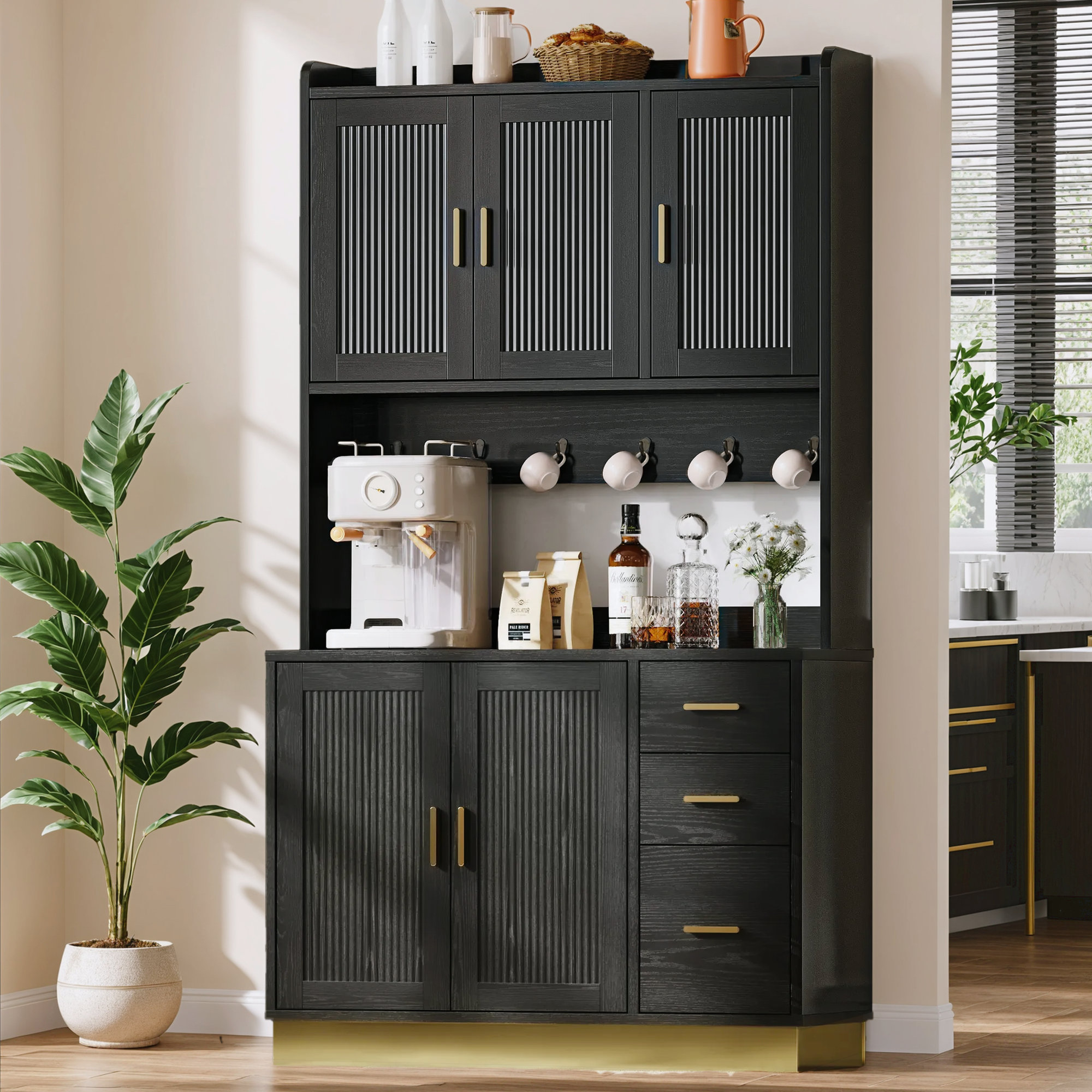 Mercer41 71" Pantry Cabinet With Storage Cabinet With Built-in Outlets ...
