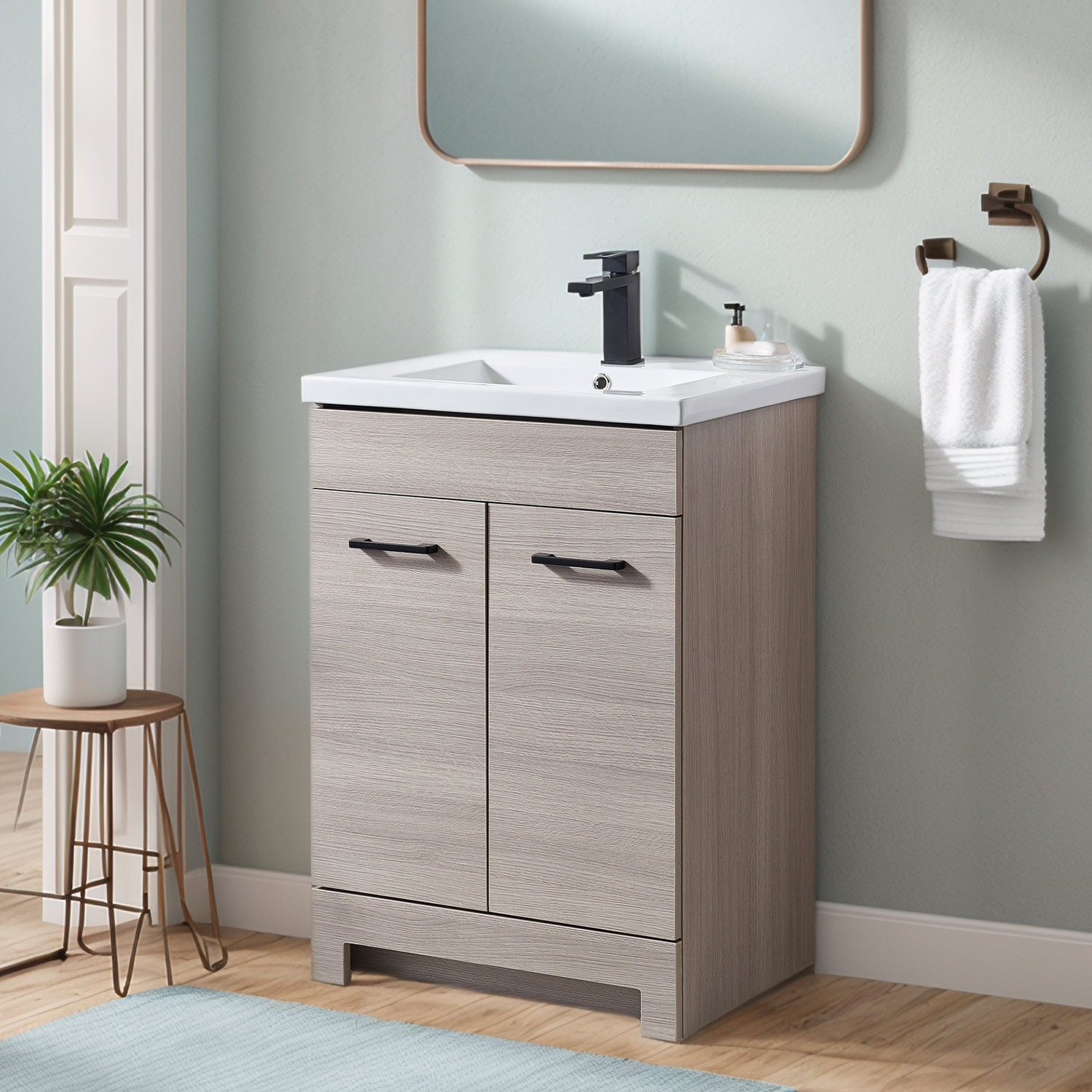 Ebern Designs 24" Modern Single Bathroom Vanity With Ceramic Sink | Wayfair