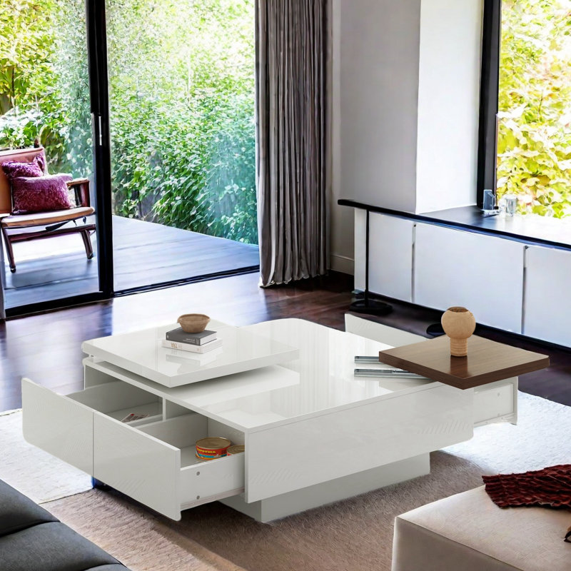 Latitude Run® Pottersview Modern Square Wood Coffee Table 4 Hidden ...