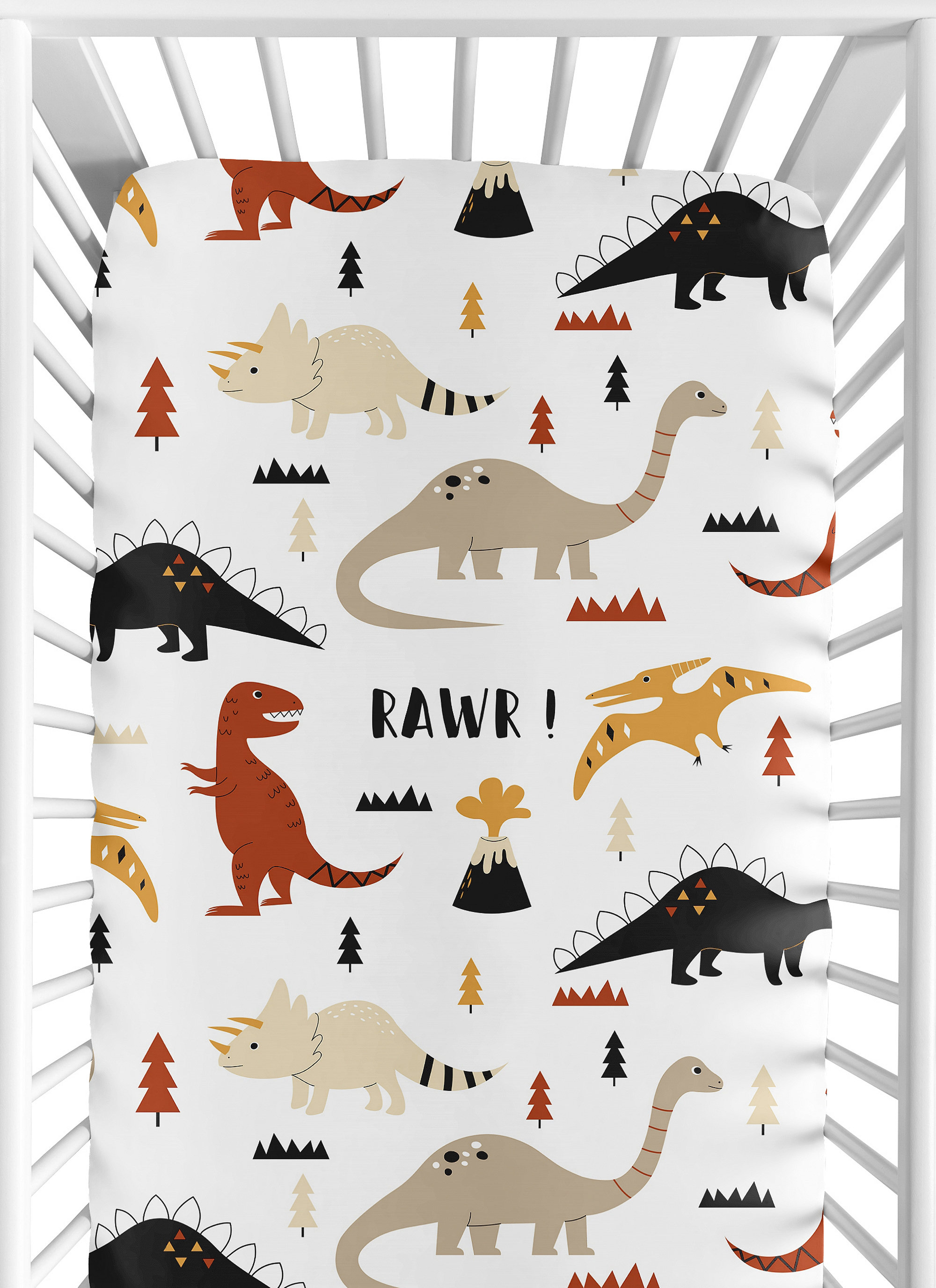 Sweet Jojo Designs Mod Dinosaur Black And Orange Fitted Crib Sheet By ...