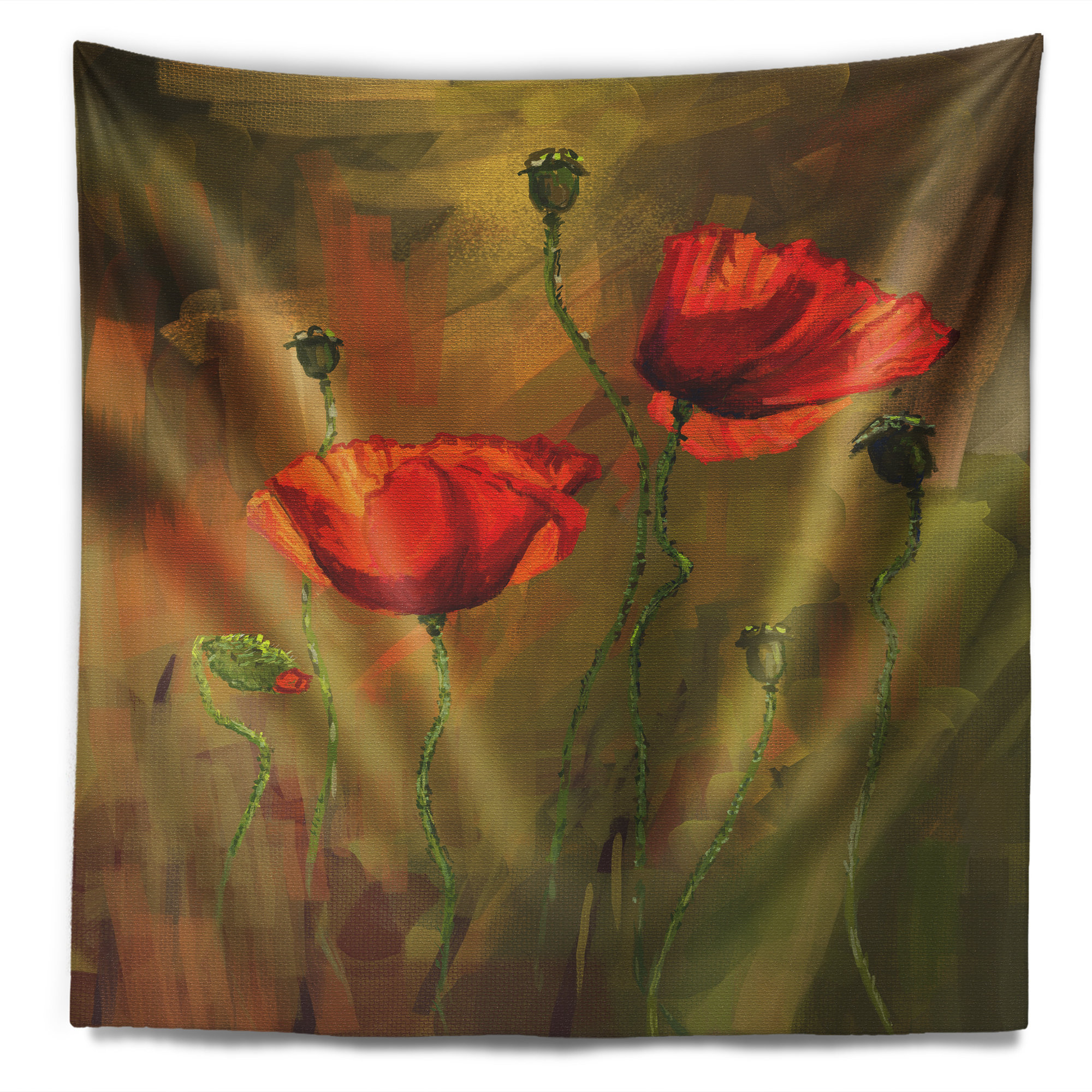 East Urban Home Floral Watercolor Poppy Flowers Tapestry | Wayfair