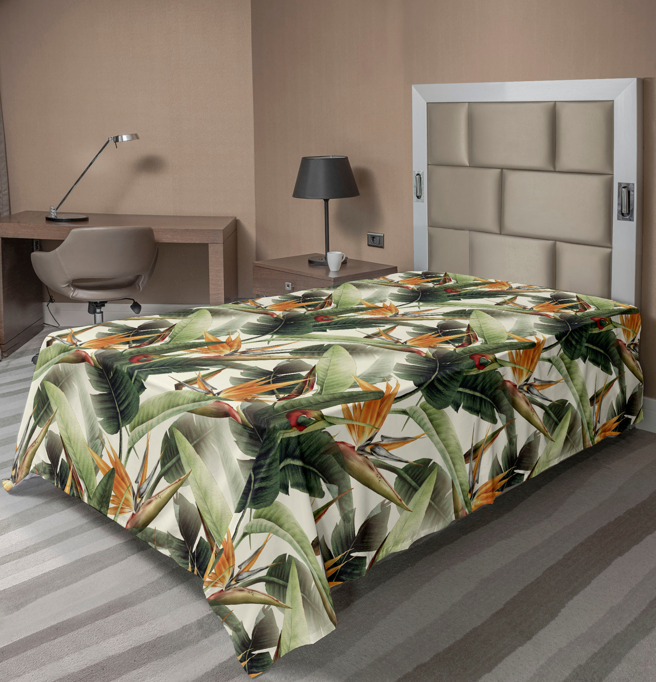 Ambesonne Exotic Flat Sheet Bird Flowers Tropical Design Marigold Green ...